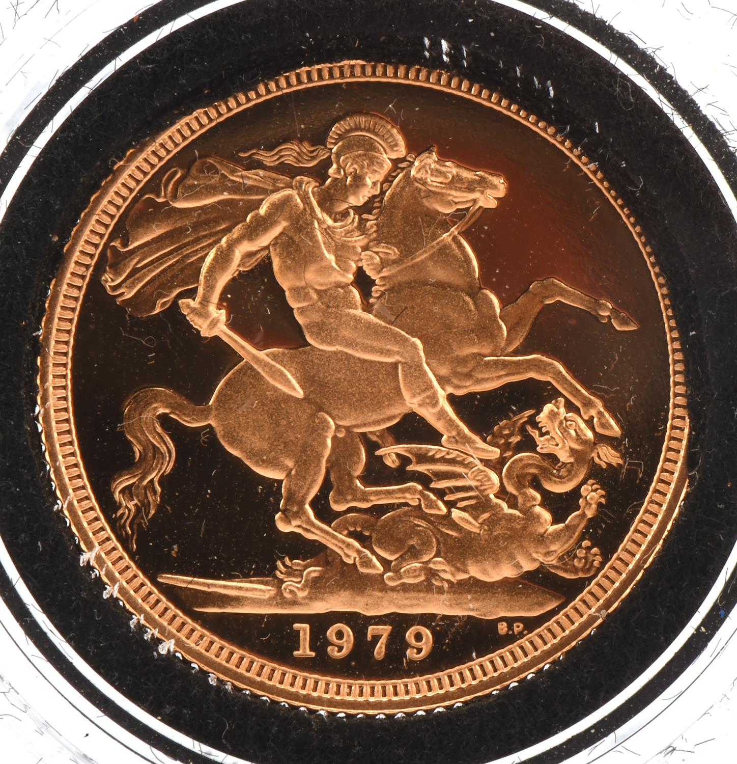 A British proof gold sovereign coin 1979 in the original soft blue ...