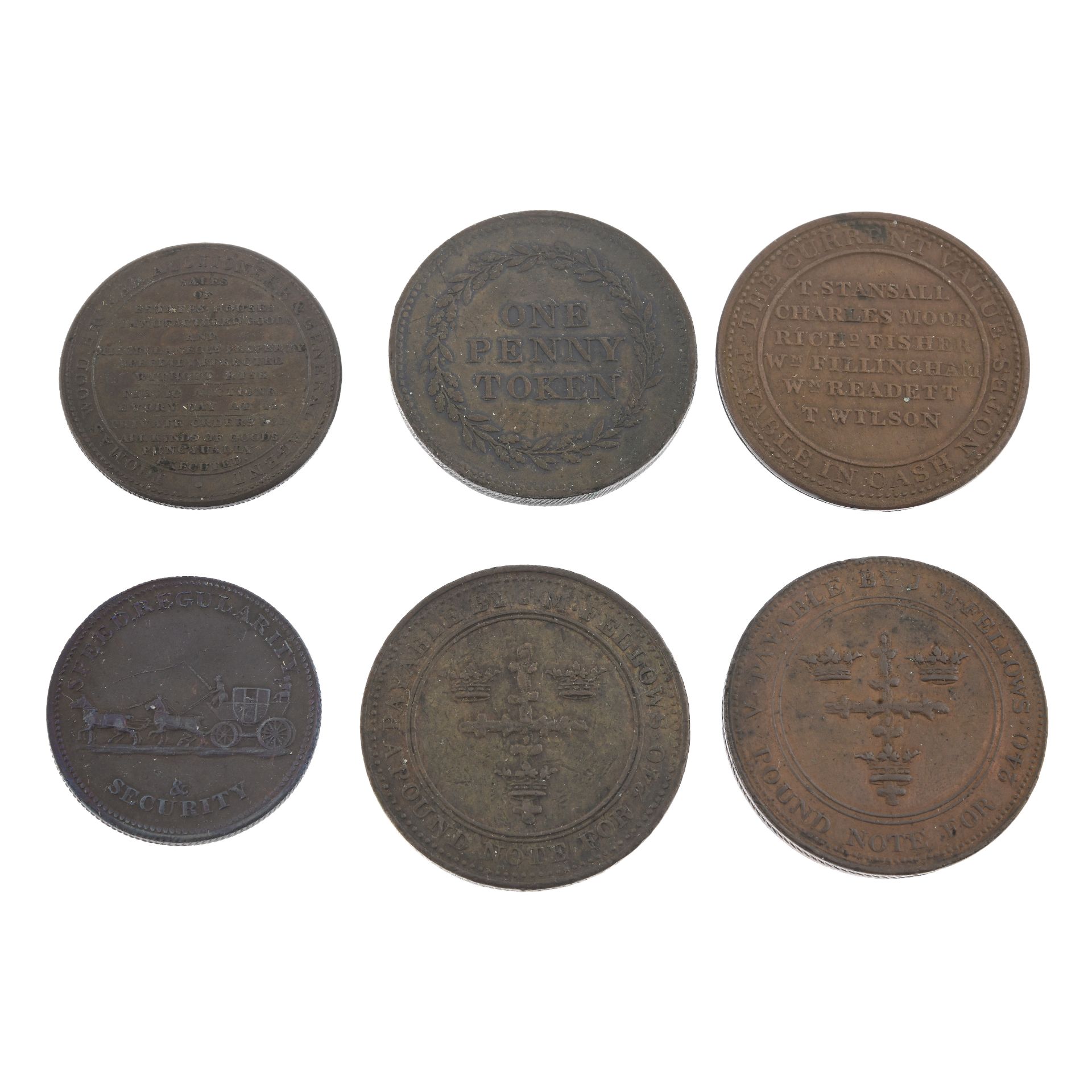 19th century tokens (6)Middlesex, London, Thomas Wood 1/2d 1811 ...