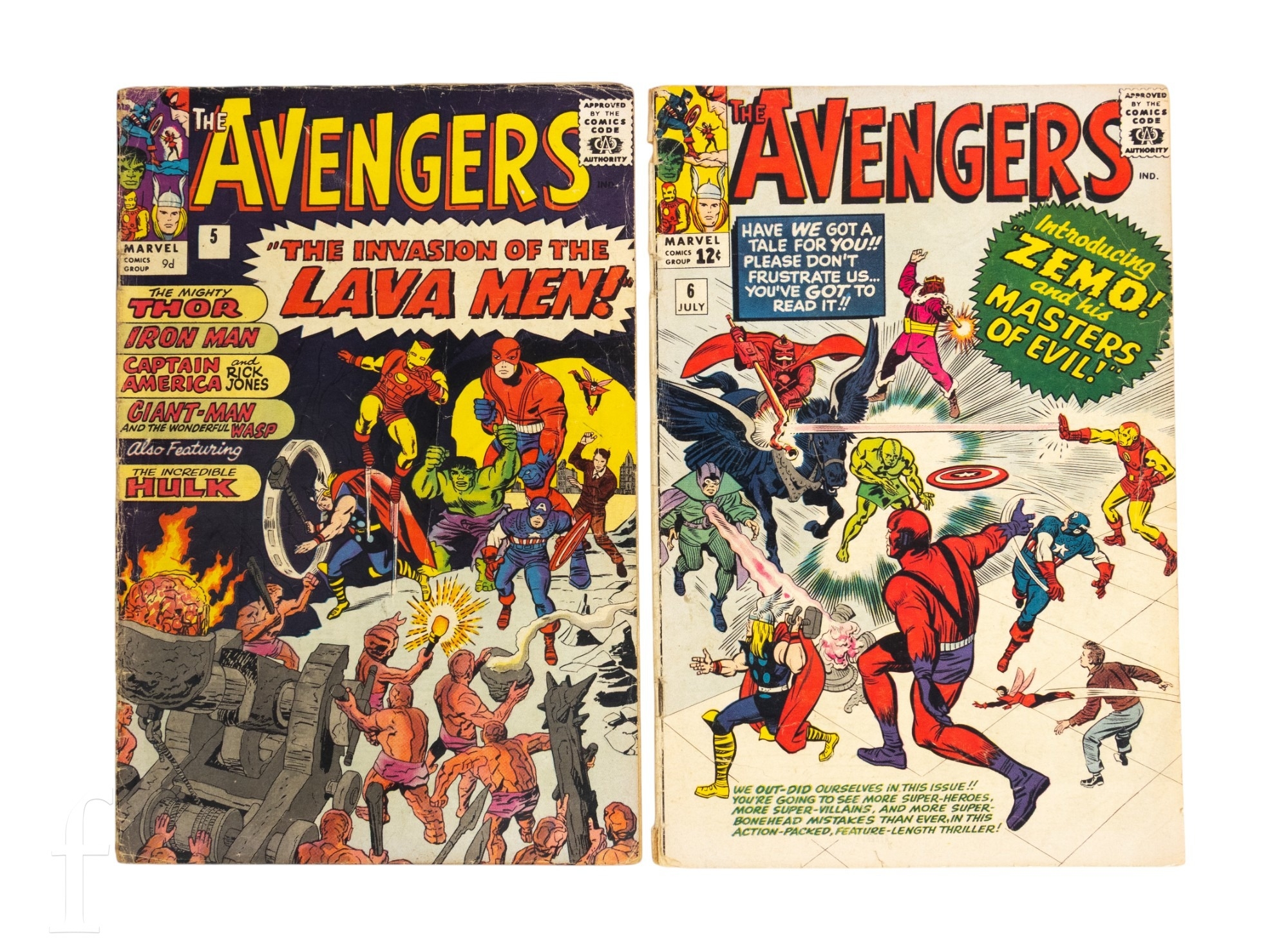 Two Marvel Avengers comics 1964, #5 featuring Lava Men appearance, UK ...