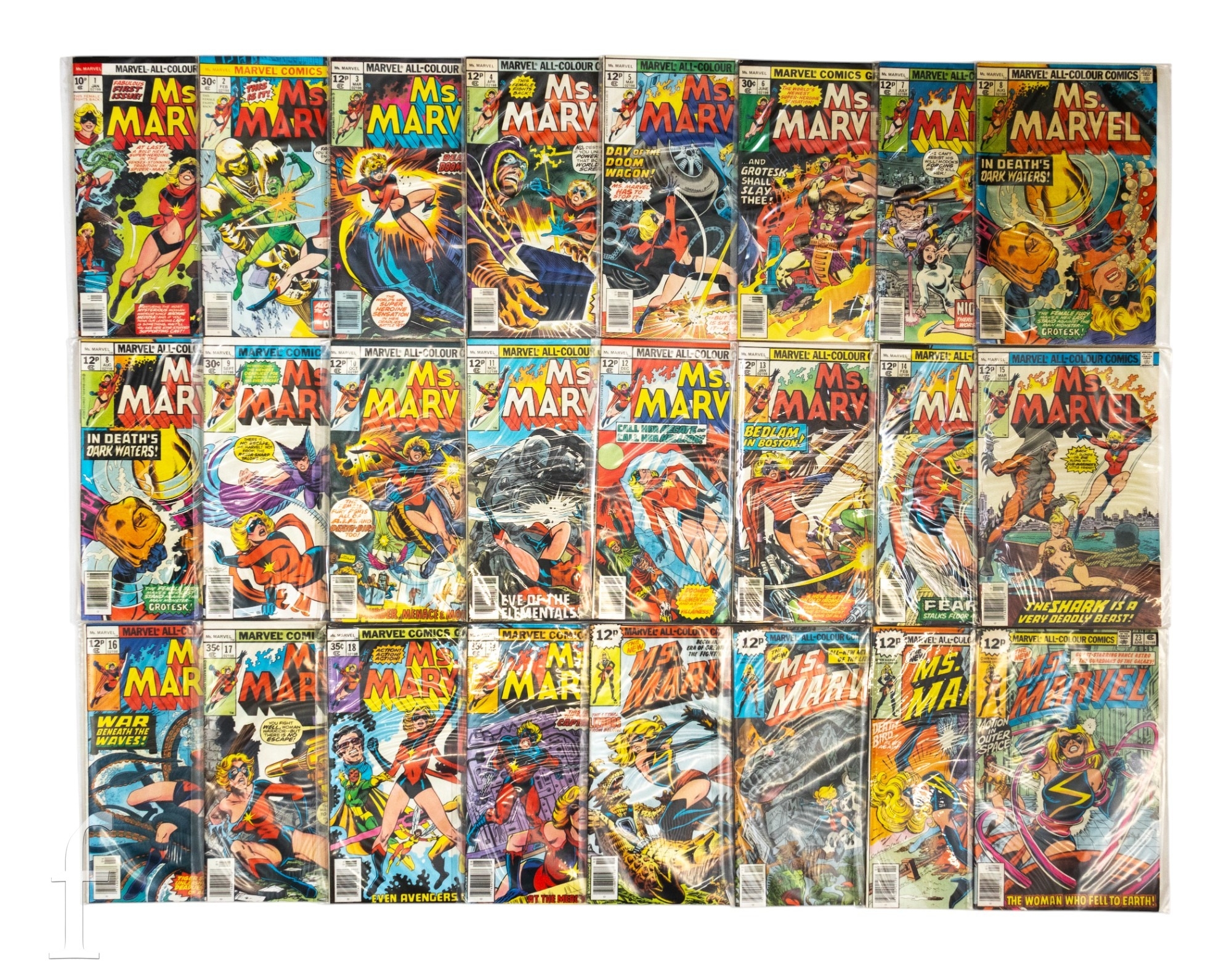 A set of Marvel Ms Marvel Bronze Age volume one 1977 to 1979 comics, #1 ...