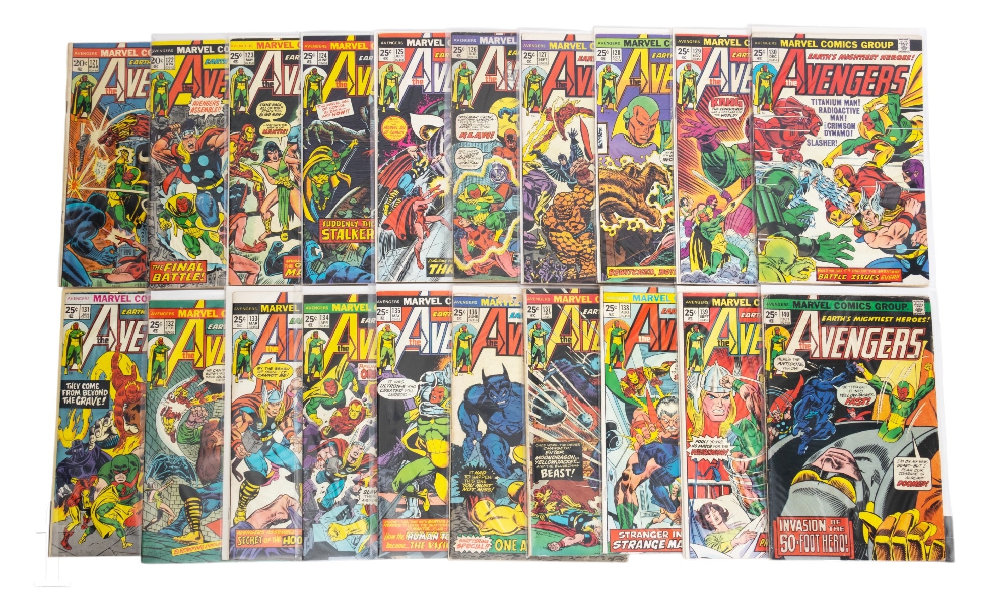 A run of Marvel Avengers #121 1974 to #140 1975 comics, including ...