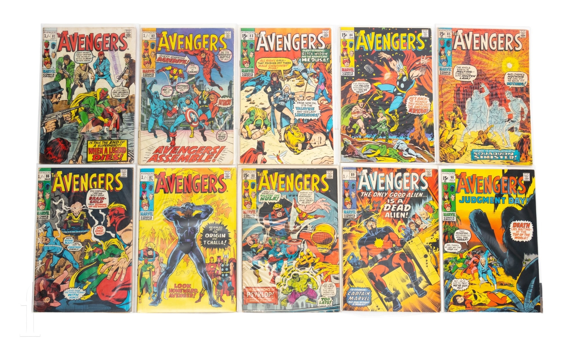 A run of Marvel Avengers #81 1970 to #90 1971 comics, including #83 ...