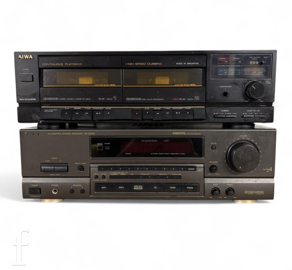 A Technics SA-GX350 AV stereo receiver, along with a AIWA AD-WX505 twin ...