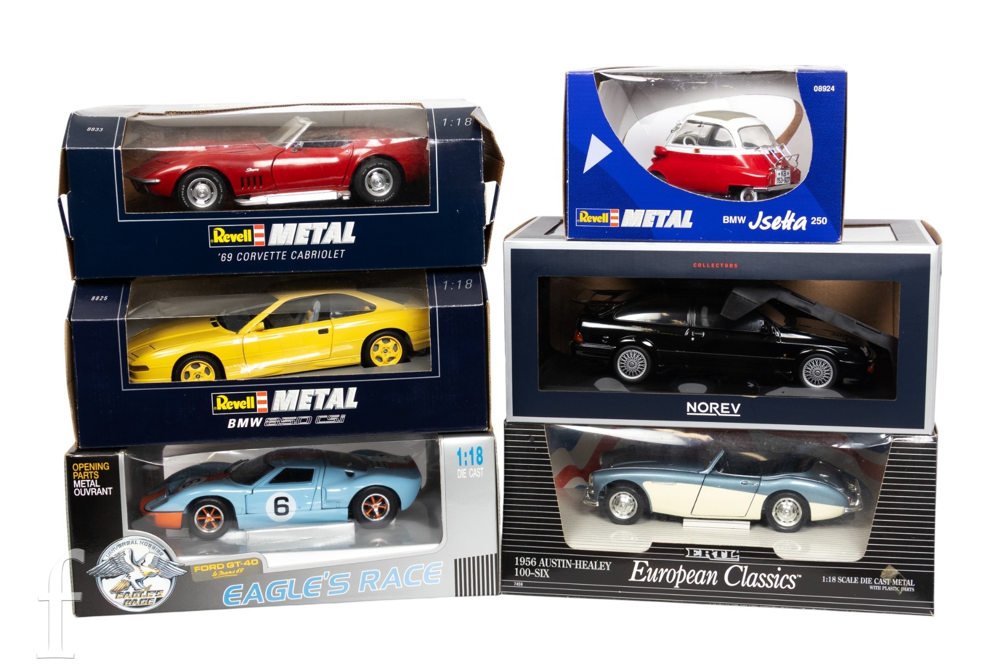 Six 1:18 diecast model cars including Norev Ford Sierra RS Cosworth ...