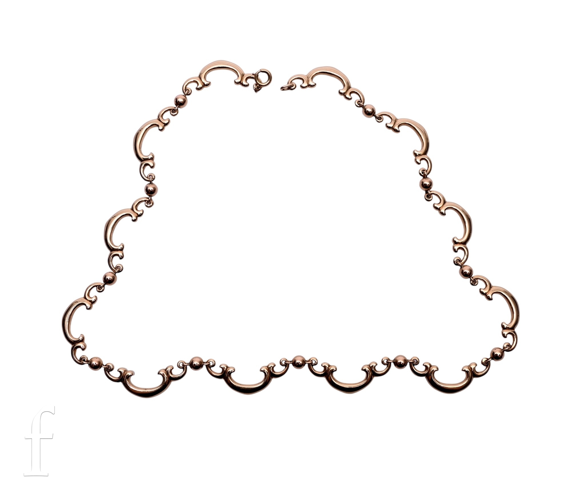A collar, of fancy triple scroll links, with bead spacers, bolt ring ...