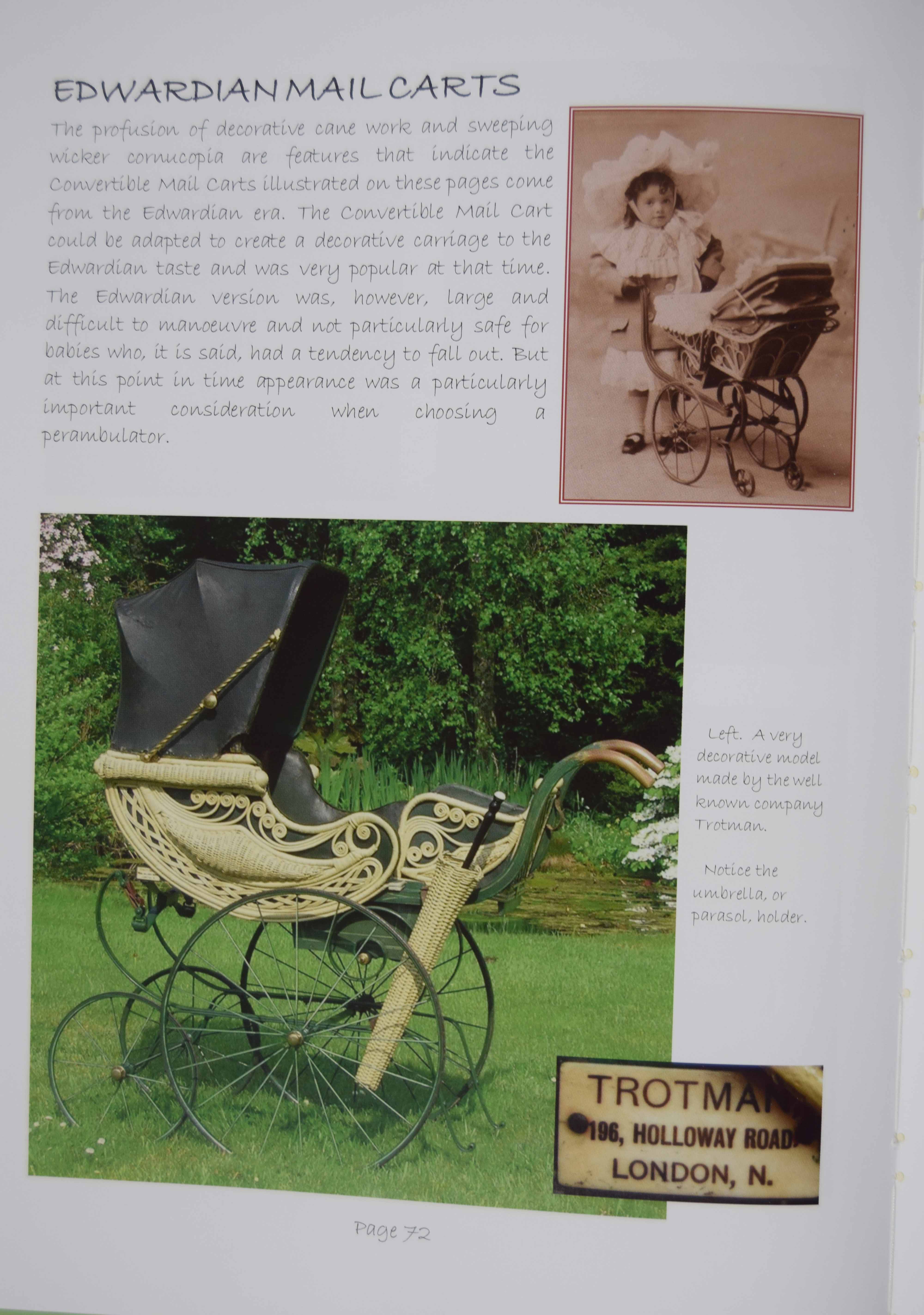 Fine decorative Edwardian painted cane mail cart perambulator by and ...