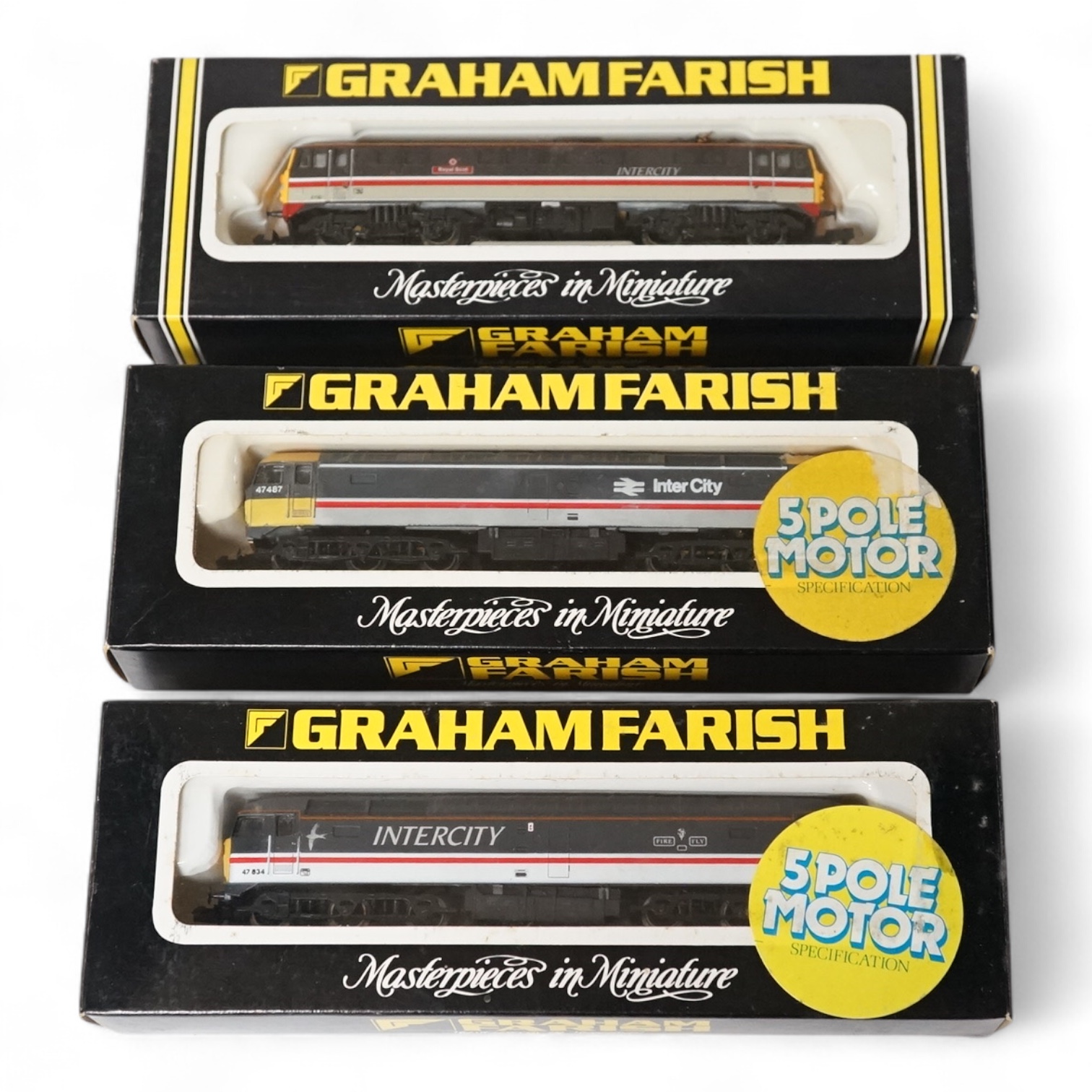 Three boxed Graham Farish N gauge railway locomotives in BR Intercity ...