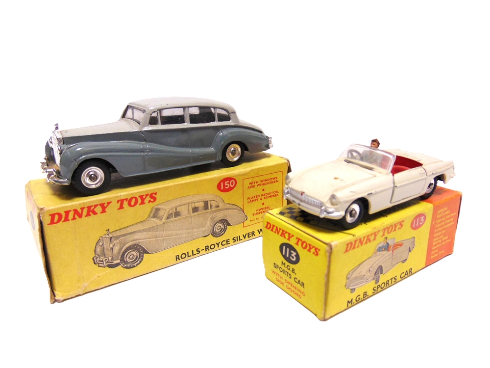 TWO DINKY DIECAST MODEL CARS comprising a No.113, M.G.B Sports Car ...