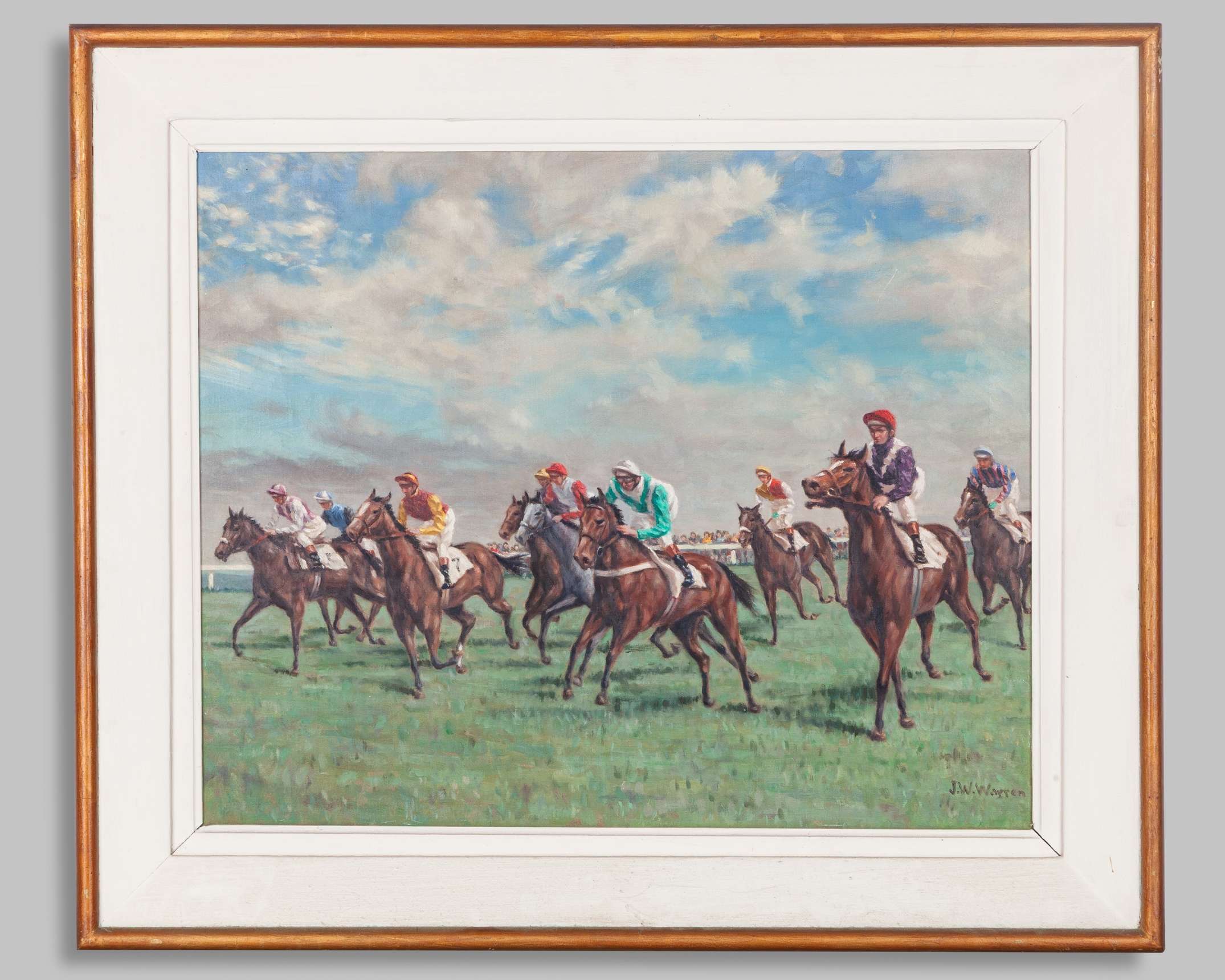Oil painting by J W Warren (British, 20th century) of runners and ...