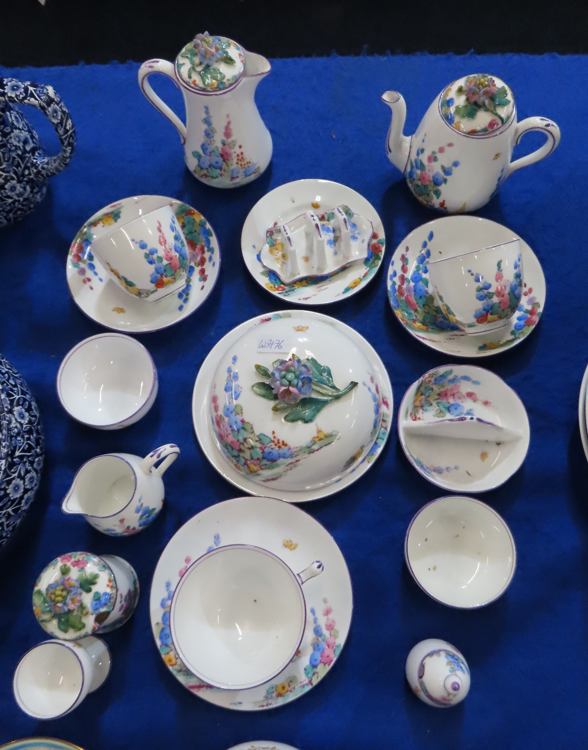 A Minton Bachelor's tea set, the white ground with turquoise band and ...