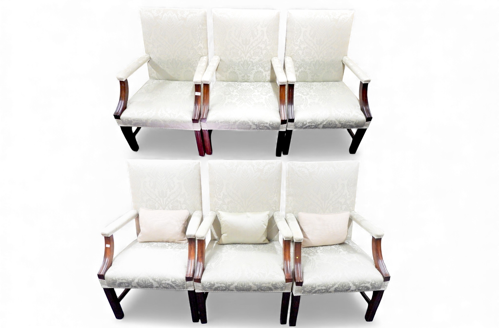 A set of six 20th century Georgian style "lolling" armchairs with green ...
