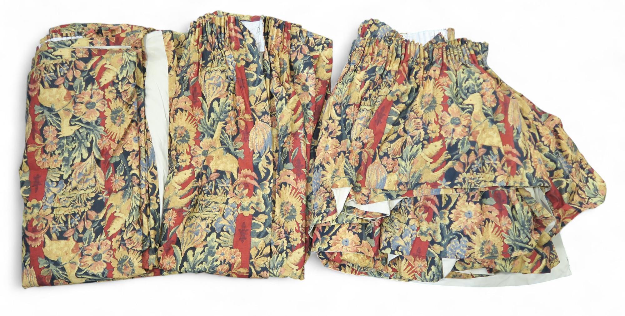 A pair of medieval style pattern curtains 296cm x 320cm wide, four ...