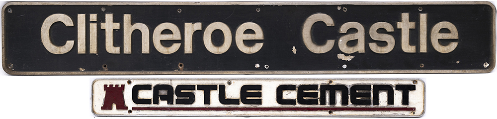 Nameplate CLITHEROE CASTLE together with its CASTLE CEMENT nameplate ...