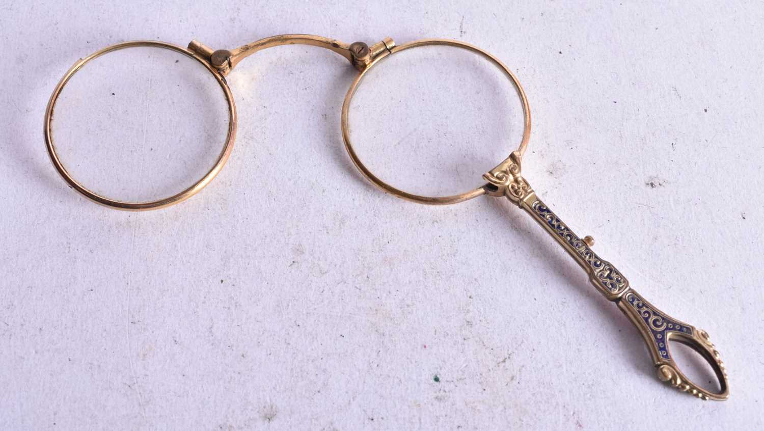 Antique Gold Plated Lorgnettes w/ Blue Enamel Handle. 10.5 cm x 10.2cm ...