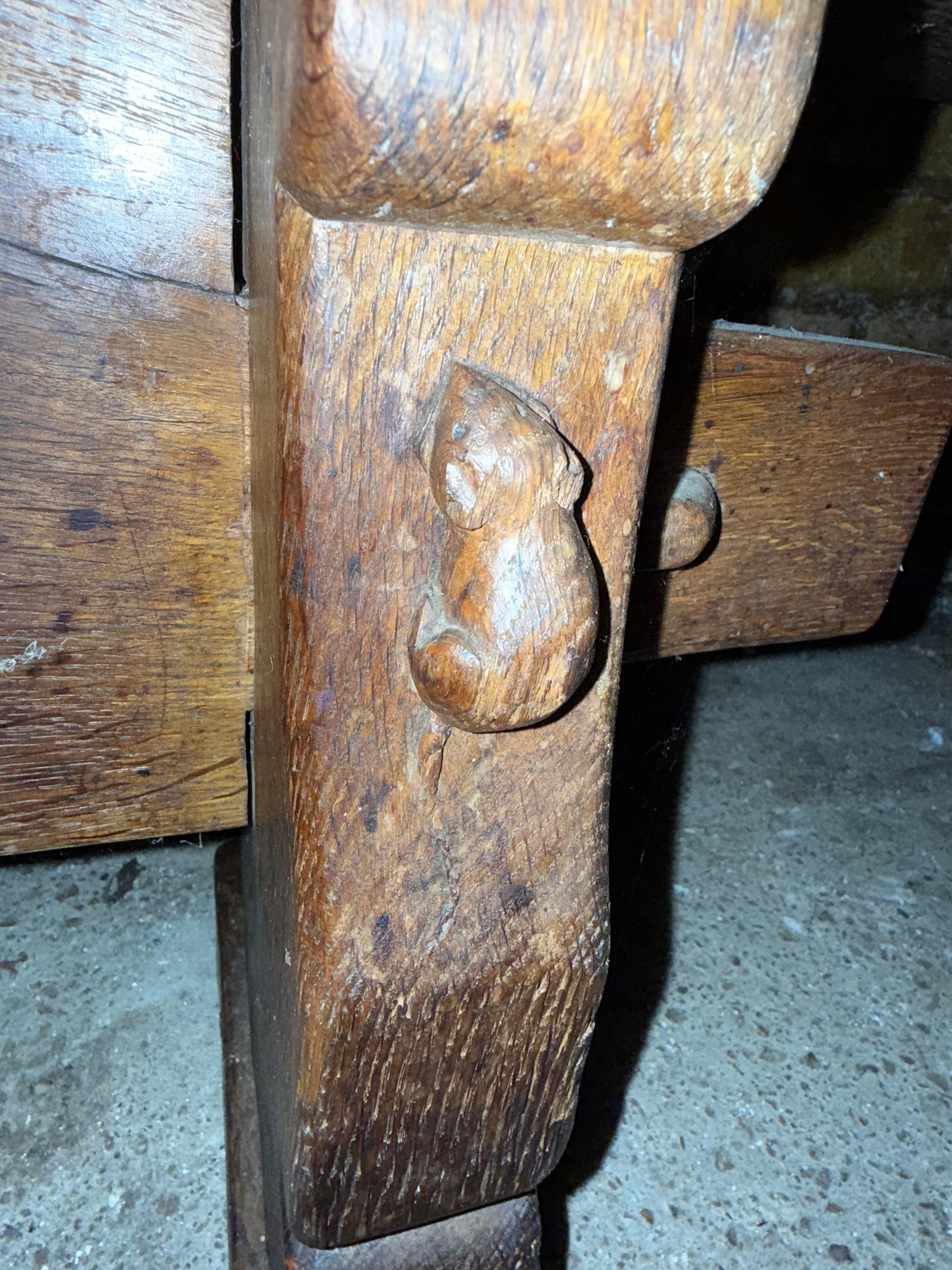 A 1937 Robert Thompson Mouseman bench with adzed top and signature ...