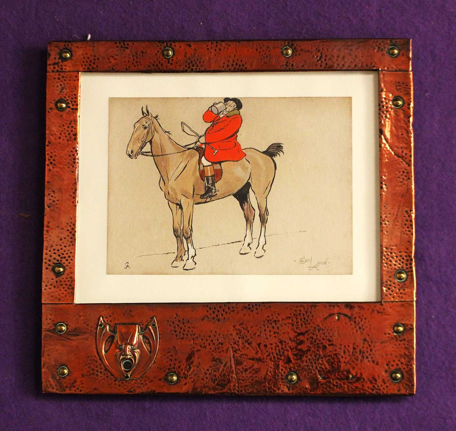 Cecil Aldin RBA (British, 1870 - 1935), 'Huntsman on Horseback drinking ...