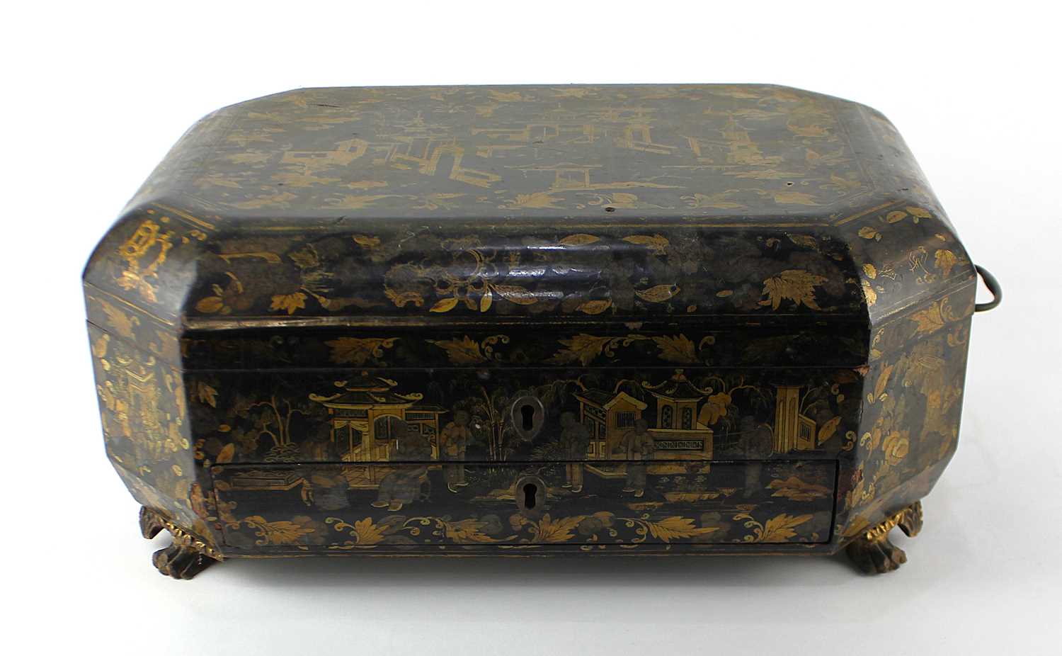 A Chinese export decorated lacquered work box, 19th century, of ...