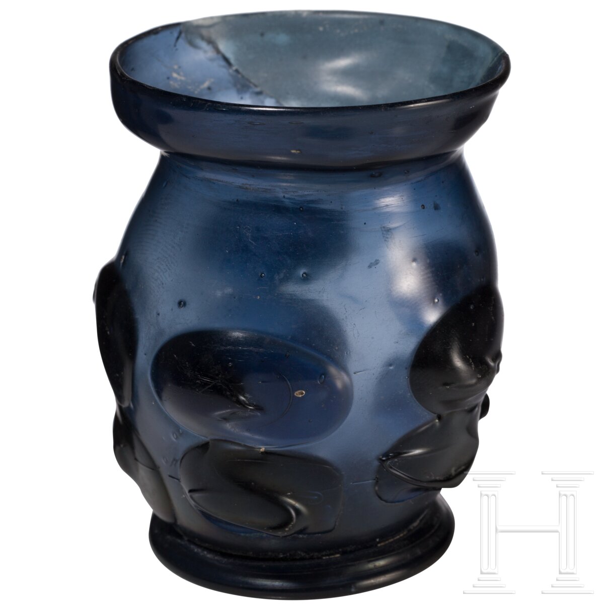 A small German blue glass beaker ("Krautstrunk"), early 16th century ...