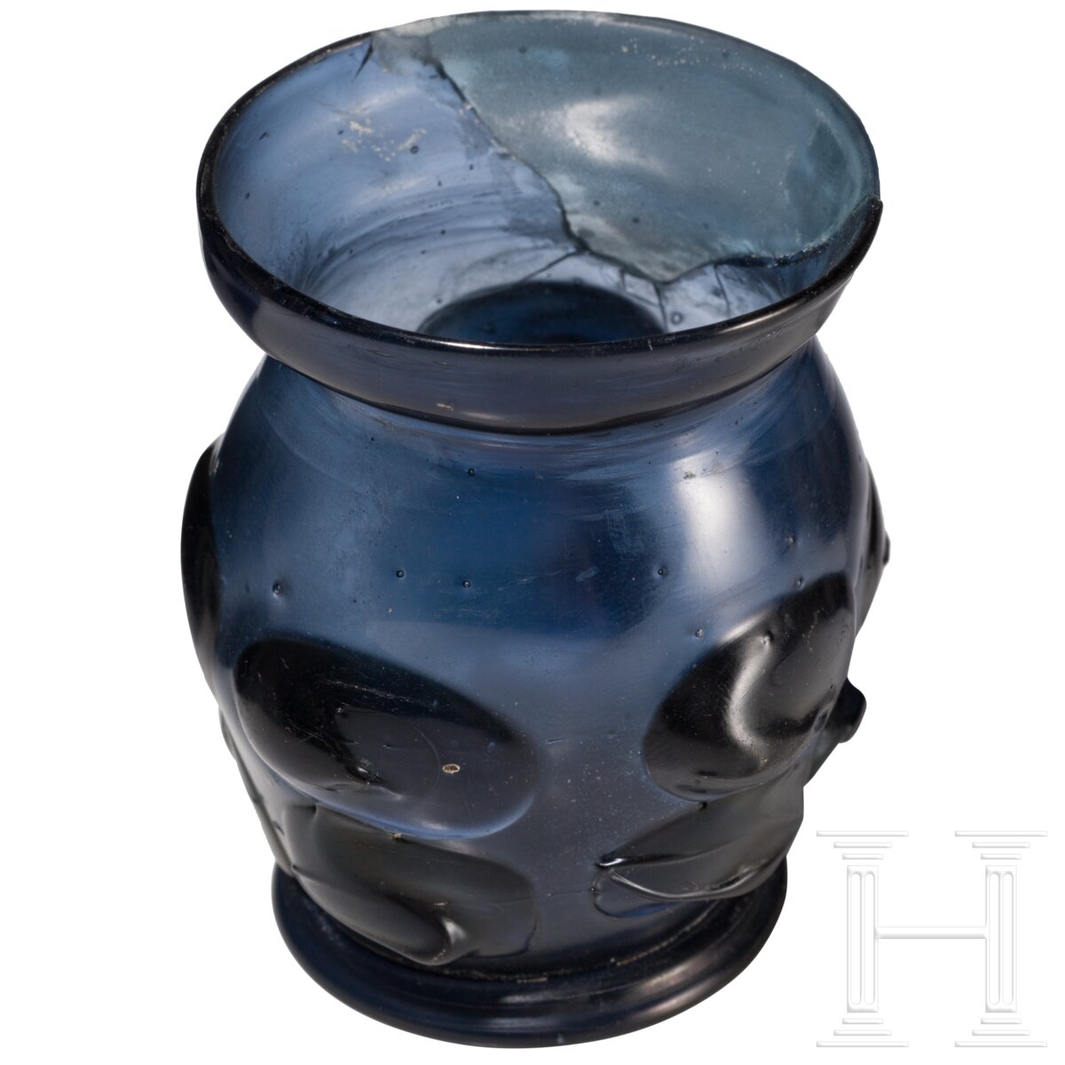 A small German blue glass beaker ("Krautstrunk"), early 16th century ...