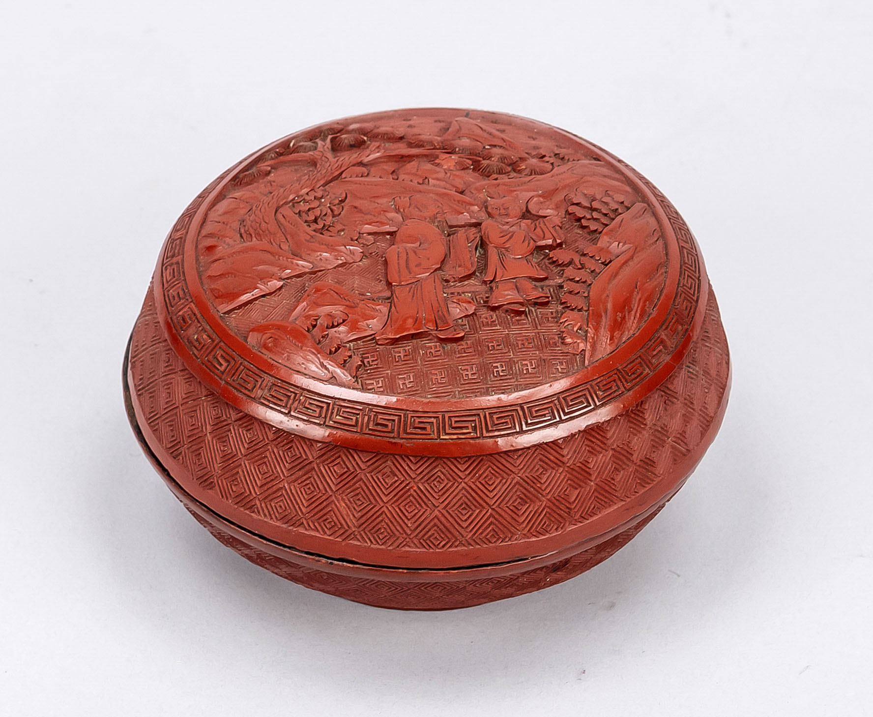 Vermilion lidded box, China 19th century (Qing), red lacquer on metal ...