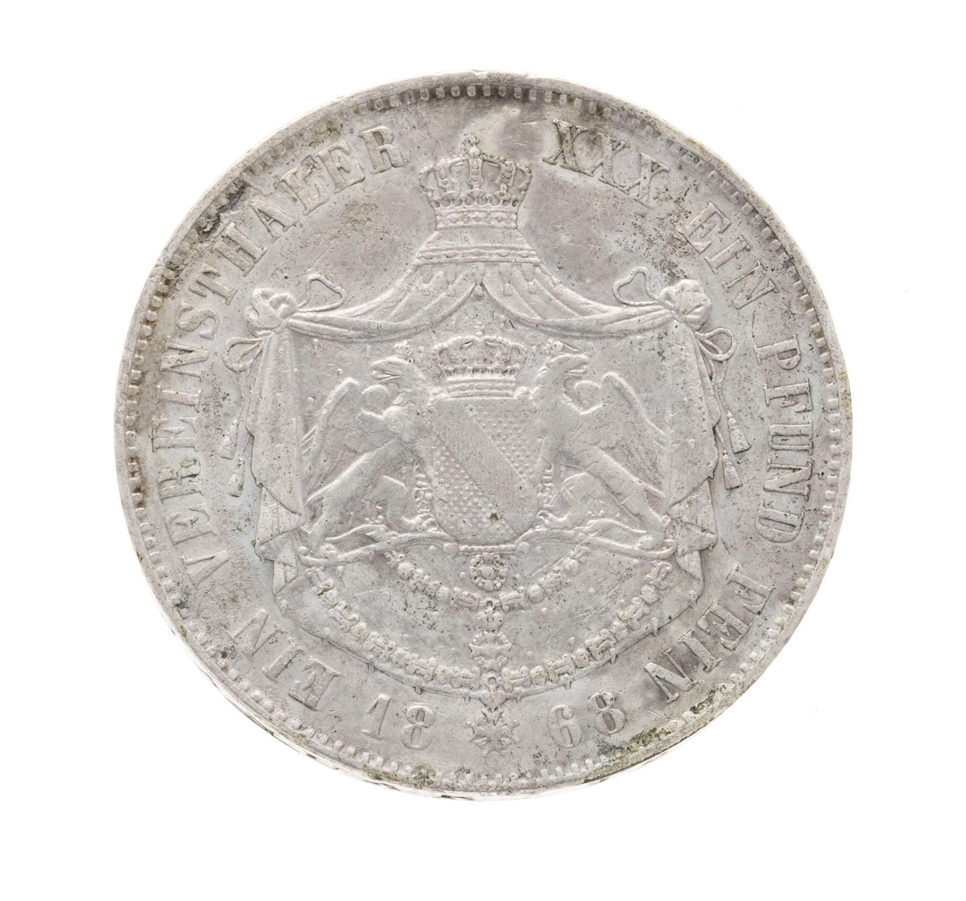 Silver coin 1 taler, 1868, Friedrich Grand Duke of Baden, diameter ...