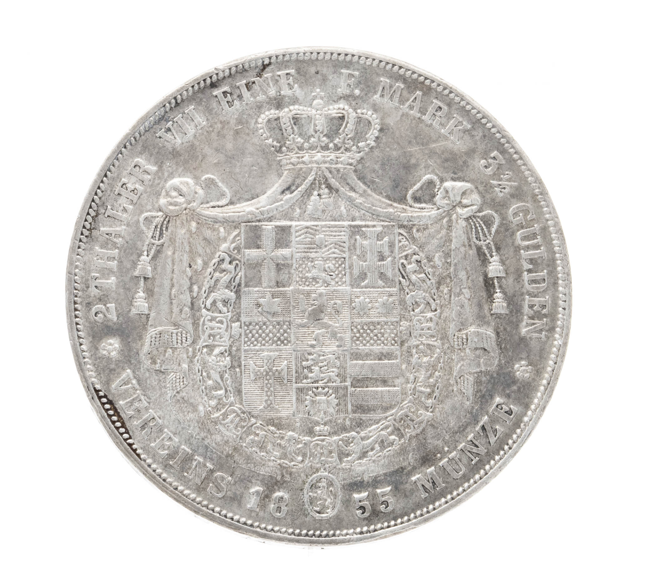 Silver coin 2 talers, 1855, Frederick William II, Elector of Hesse ...