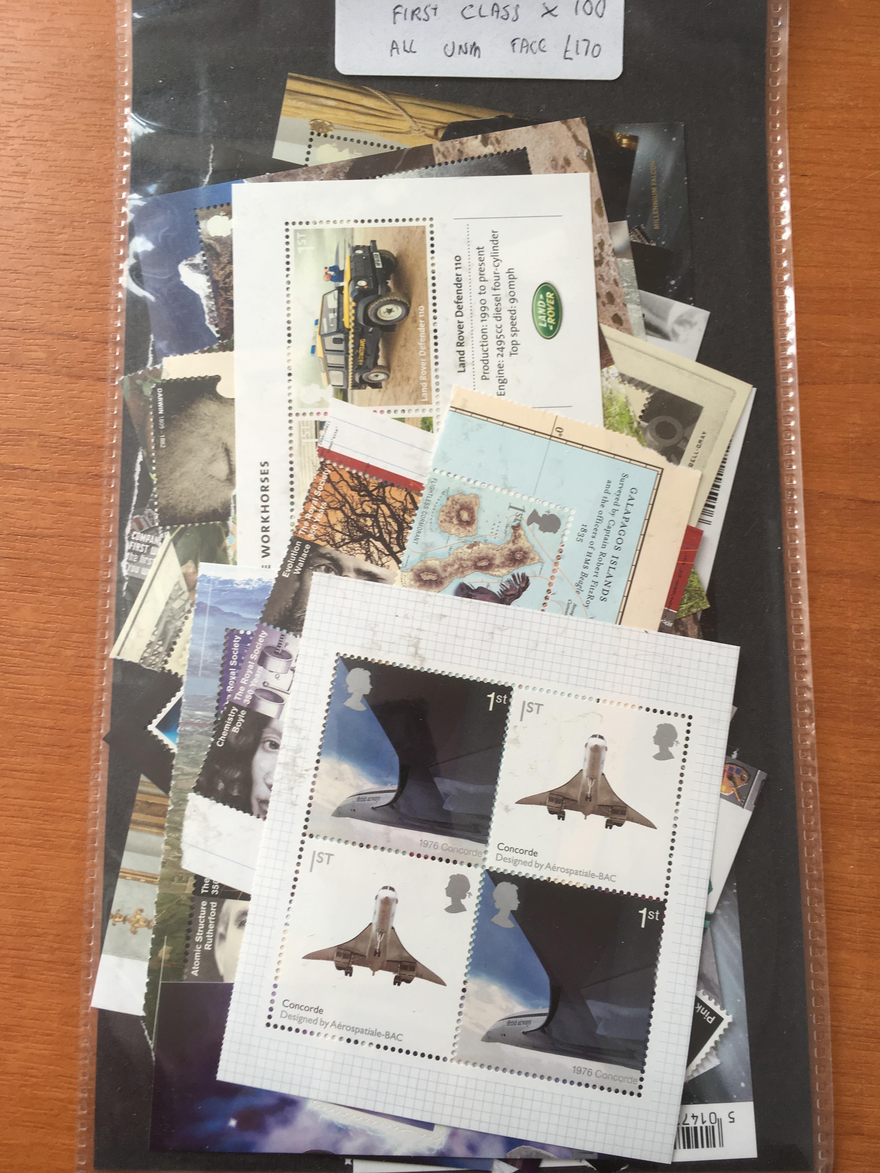 STAMPS: GB DECIMAL FIRST CLASS X 100, USABLE FOR POSTAGE, FACE £170.