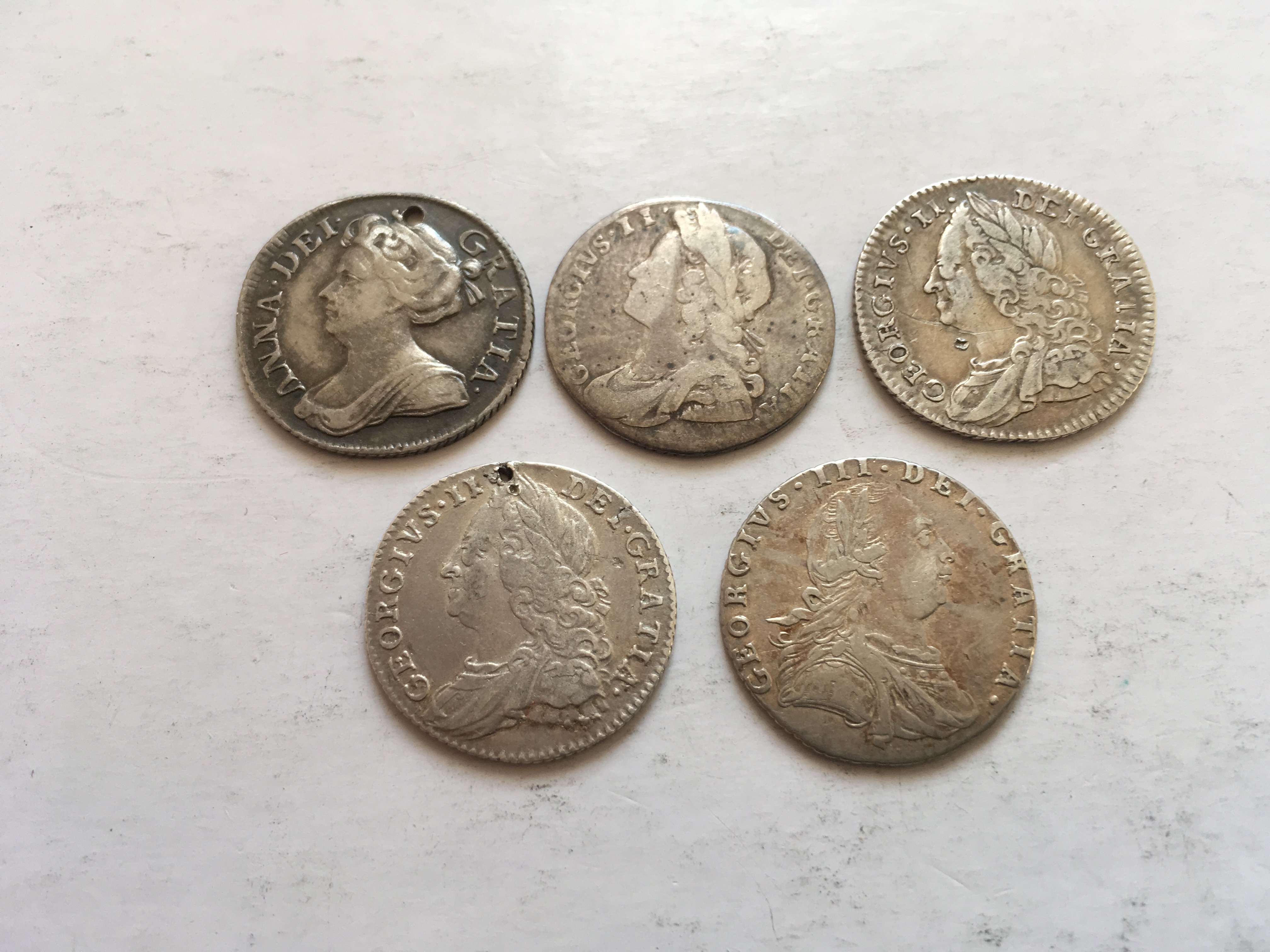 COINS: SIXPENCE SELECTION COMPRISING ANNE 1711, GEORGE II 1732, 1758 (2 ...