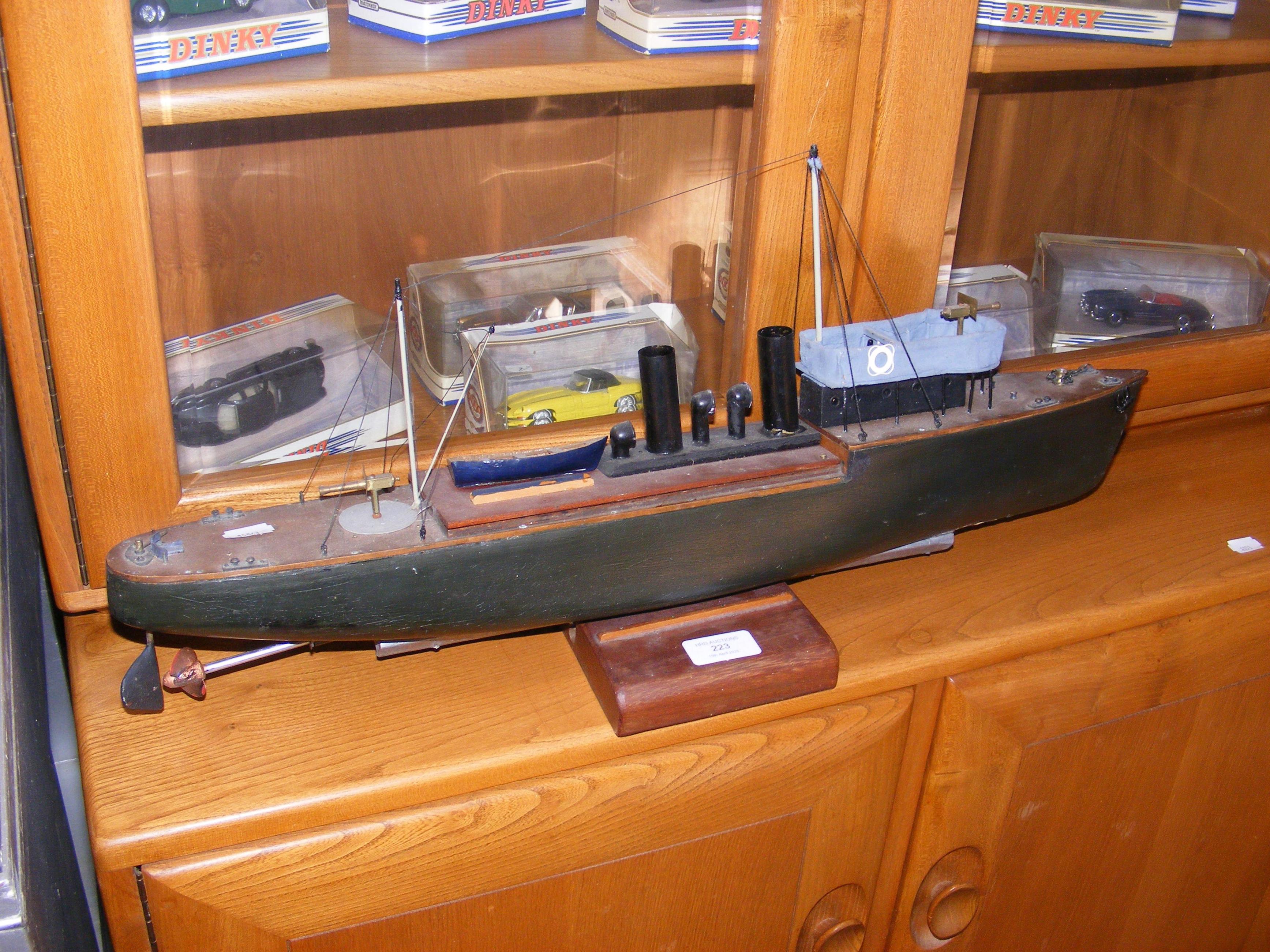 A model steam boat on stand - 62cm long