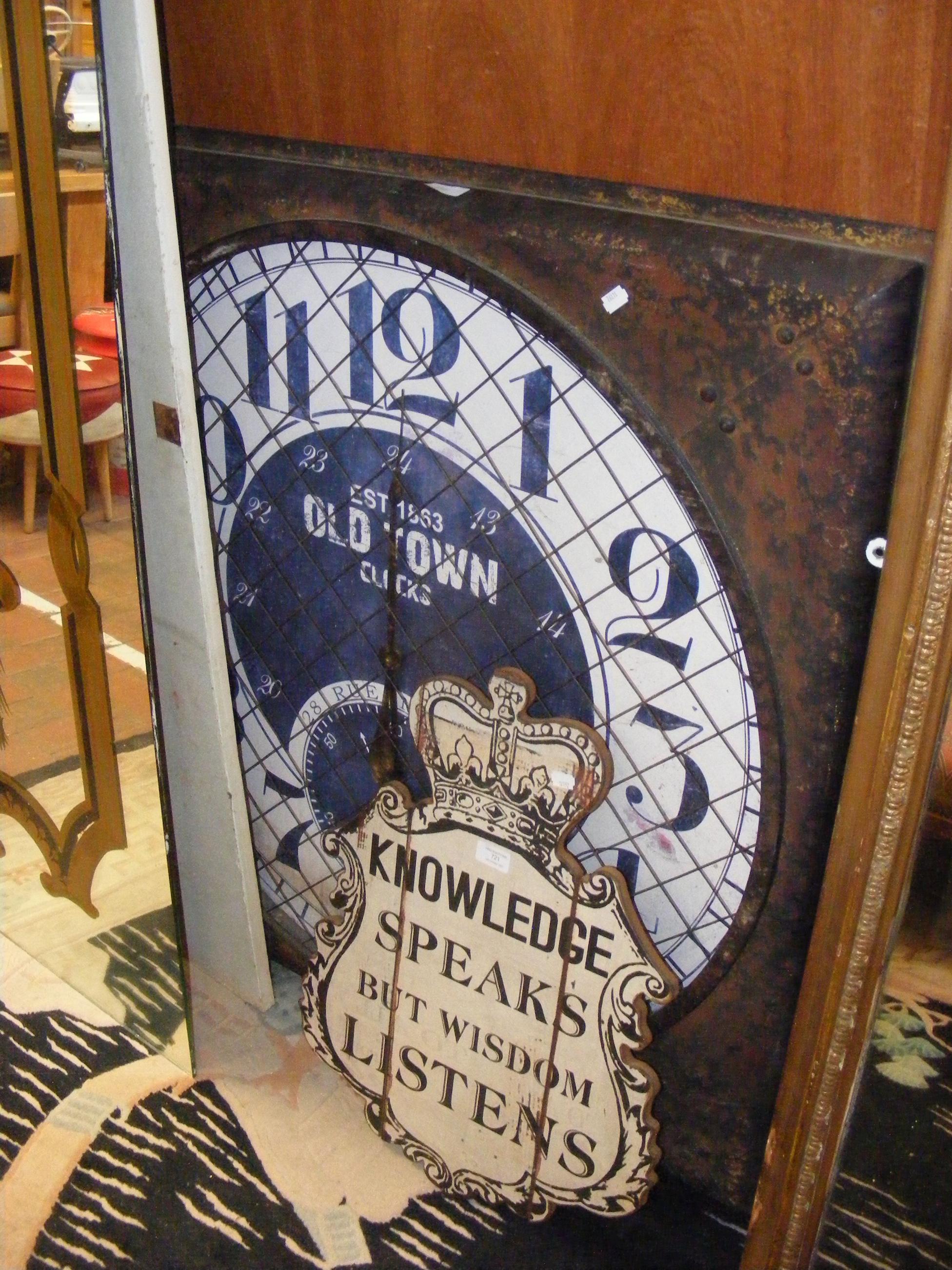 A reproduction Old Town clock in aged metal frame, together with a ...