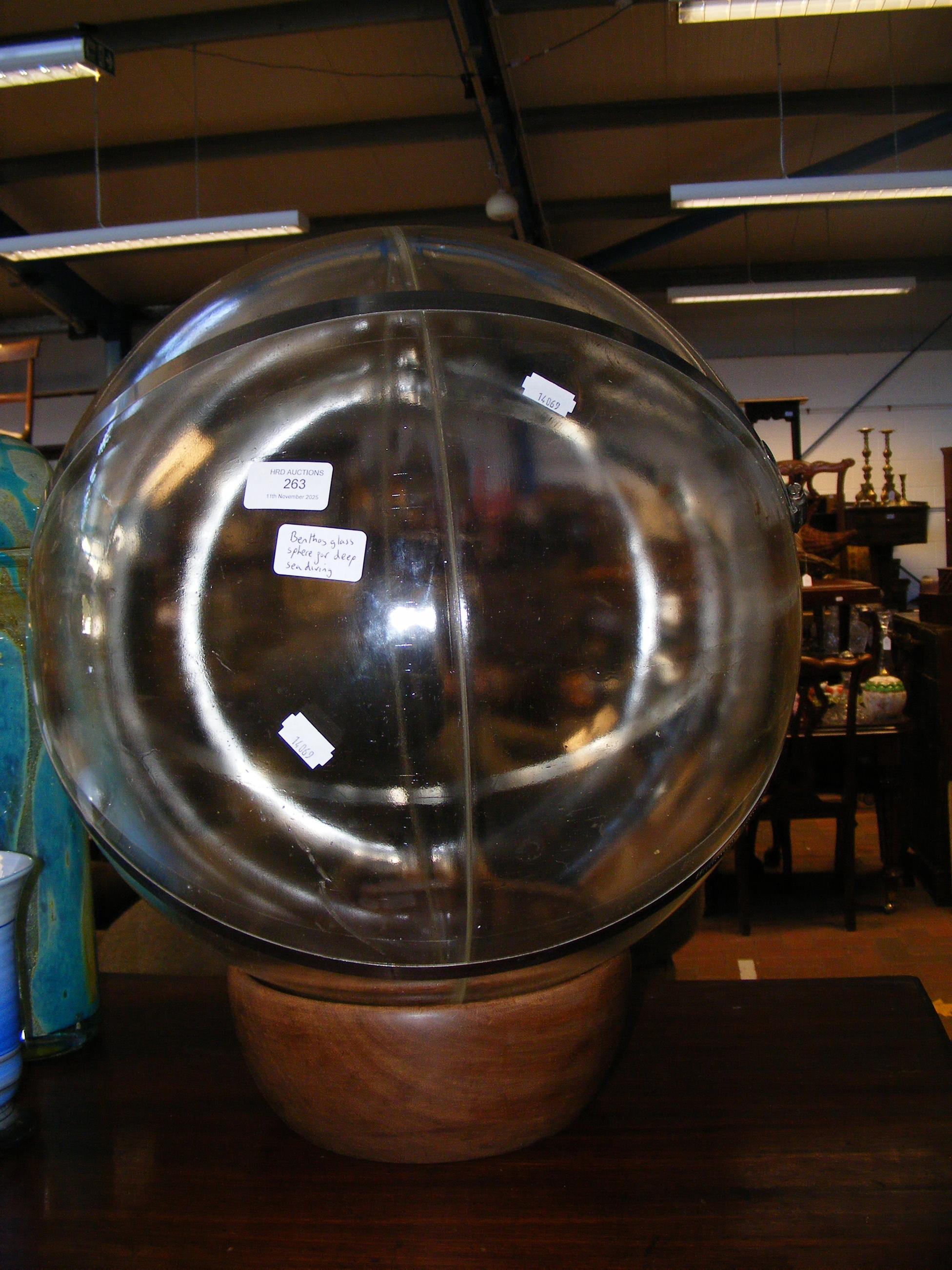 An unusual Benthos glass sphere for deep sea diving - approx. 40cm diameter
