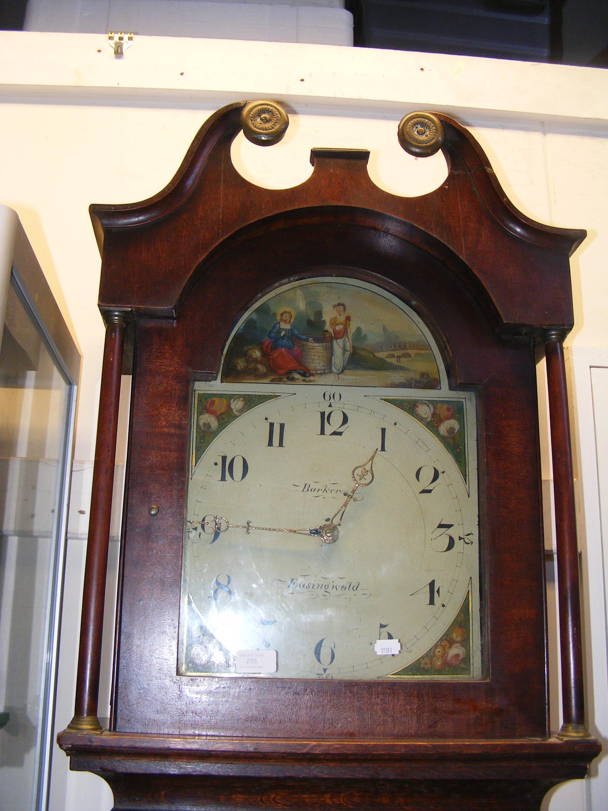 A 30 hour antique Grandfather clock with painted arch dial