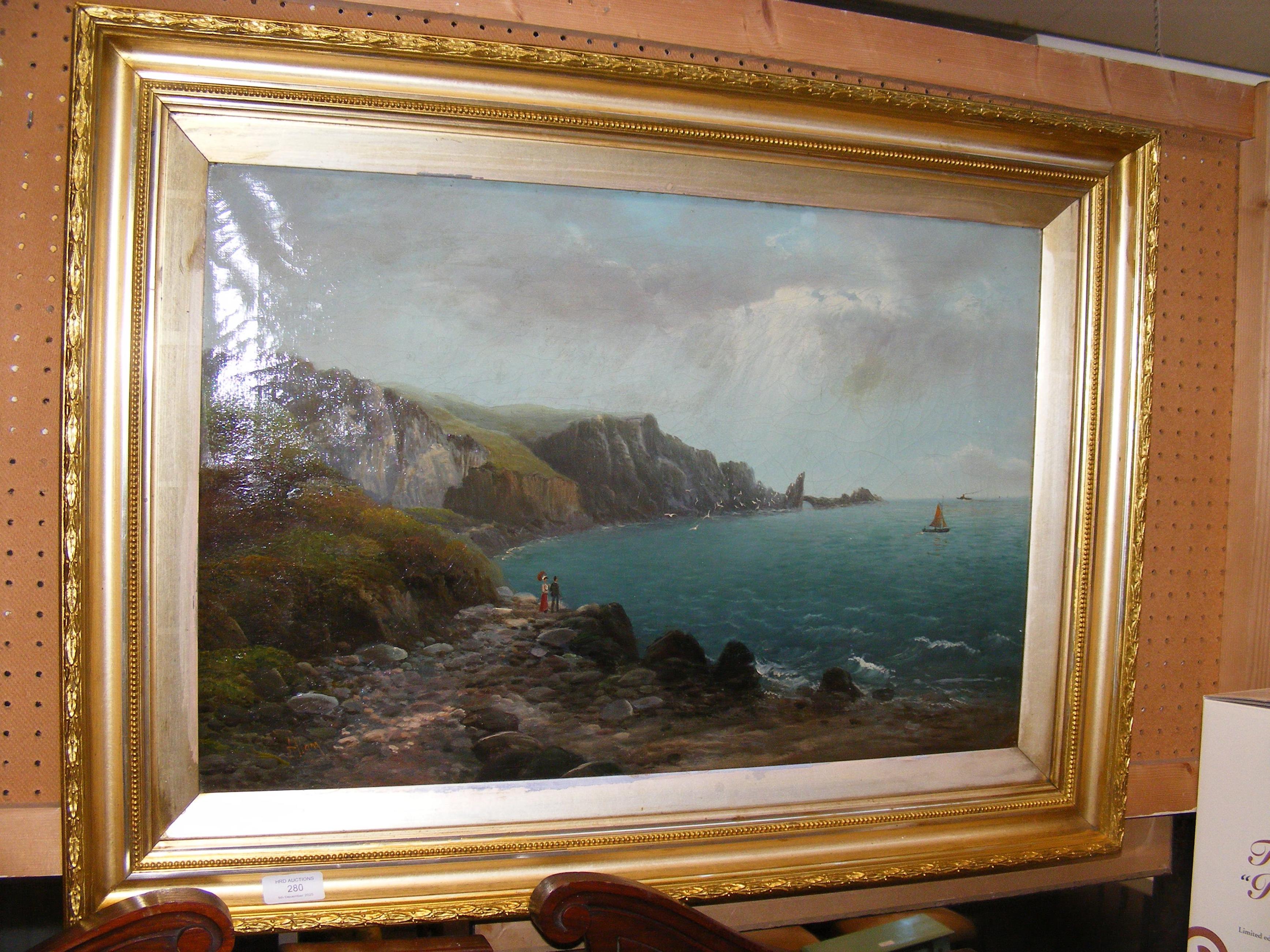 RICHARD ALLAM - Victorian painting of Devon coastal scene - 40cm x 60cm