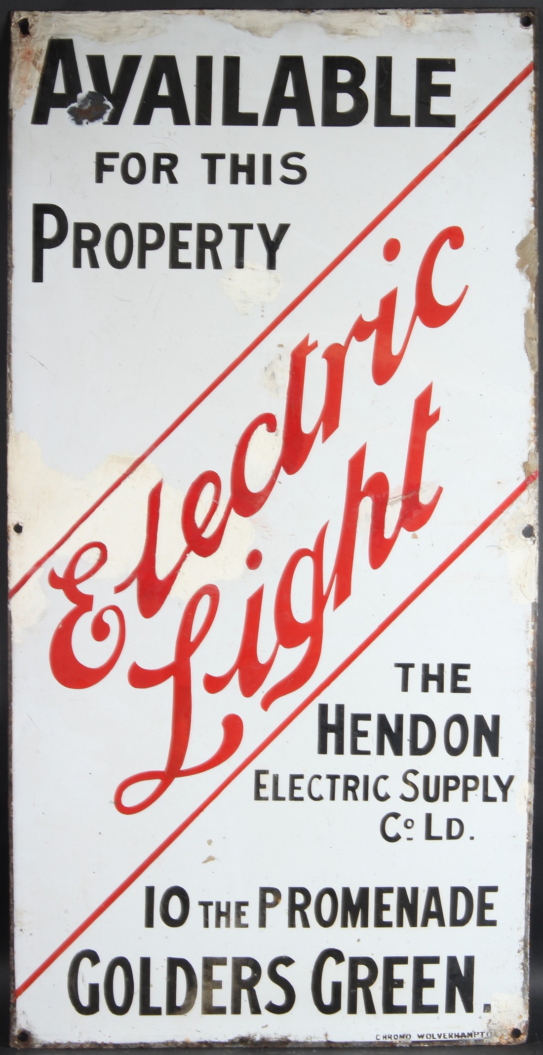 A VINTAGE ELECTRIC LIGHT ENAMEL SIGN, THE HENDON ELECTRIC CO. LTD ...