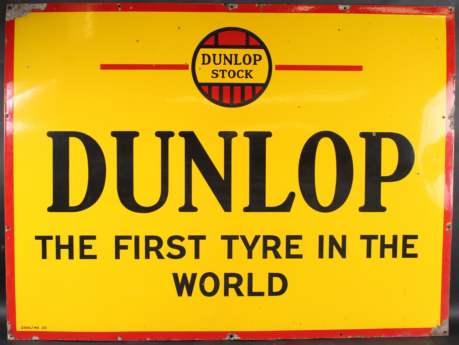 A LARGE VINTAGE DUNLOP ENAMEL SIGN. DUNLOP, THE FIRST TYRE IN THE WORLD ...
