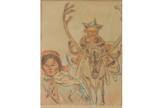 LATE 19TH / EARLY 20TH CENTURY Sami woman and children with reindeer ...