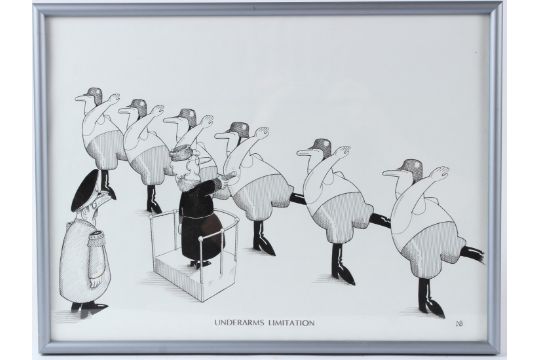 NEIL BENNETT (20TH CENTURY) 'Underarms Limitation' pen and ink, signed ...