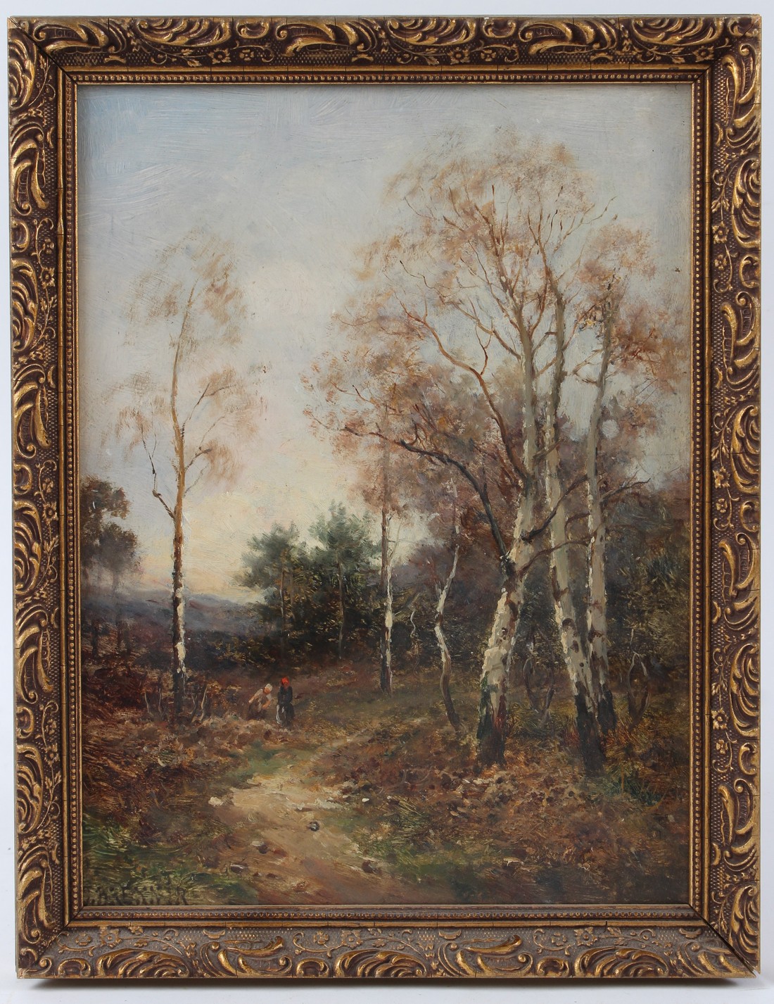 CARL BRENNIR (1850-1920) 'An outside sketch of birch trees at Thursley ...
