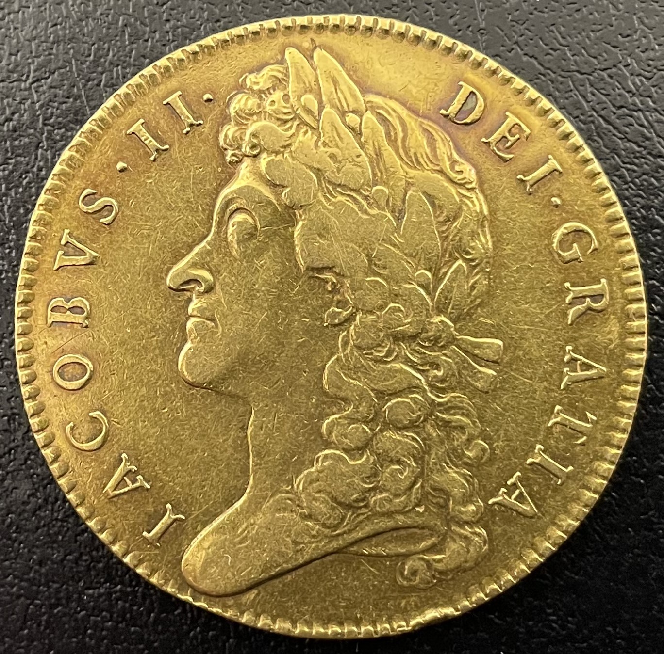 James II 1687 gold five guinea coin