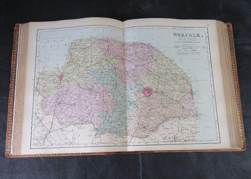A leather bound copy of George Bacon's New Large Scale Ordnance Atlas ...