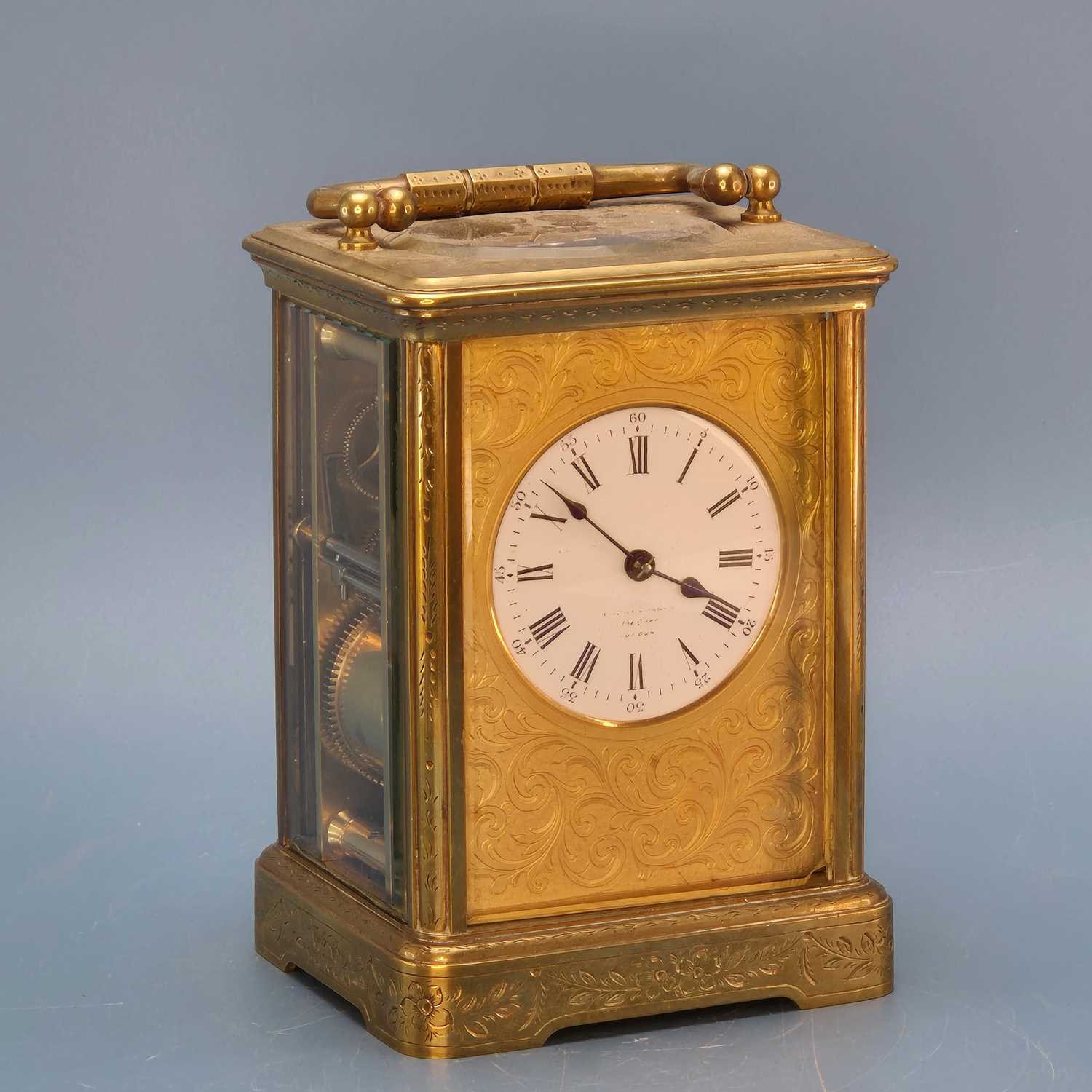 A Richard et Cie carriage clock striking on a coiled rod, the circular ...