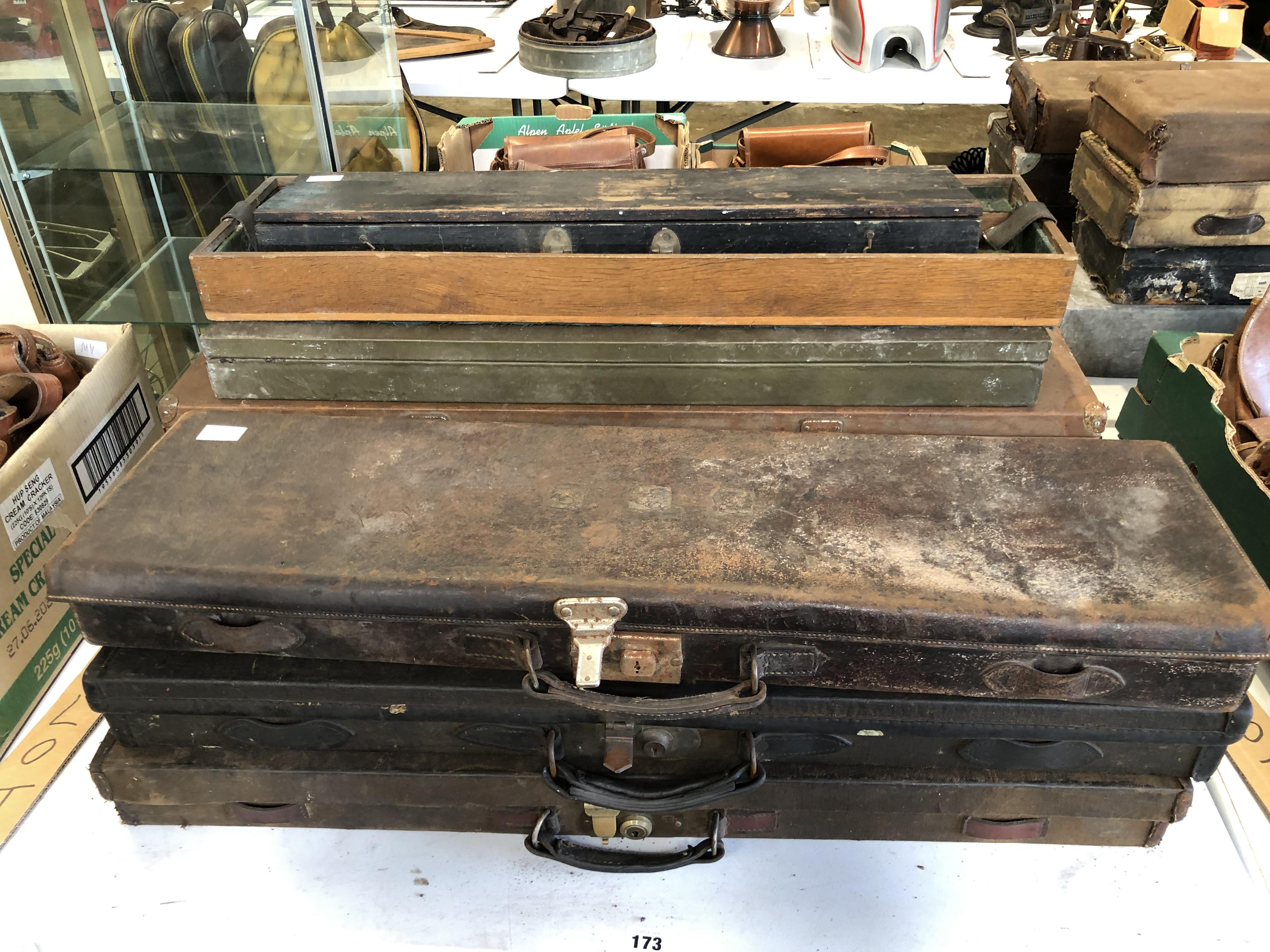 Seven vintage shot gun cases