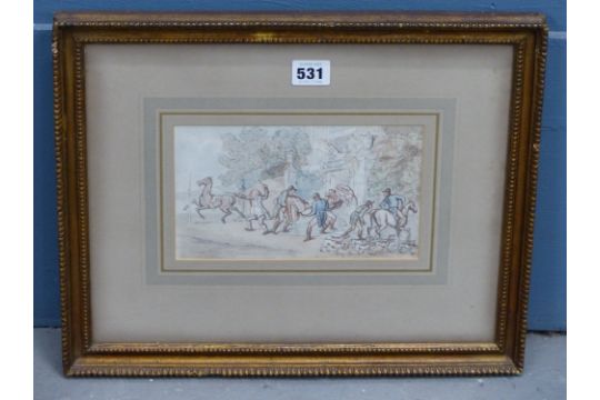 Thomas Rowlandson (1756-1827), the fallen huntsman being carried ...
