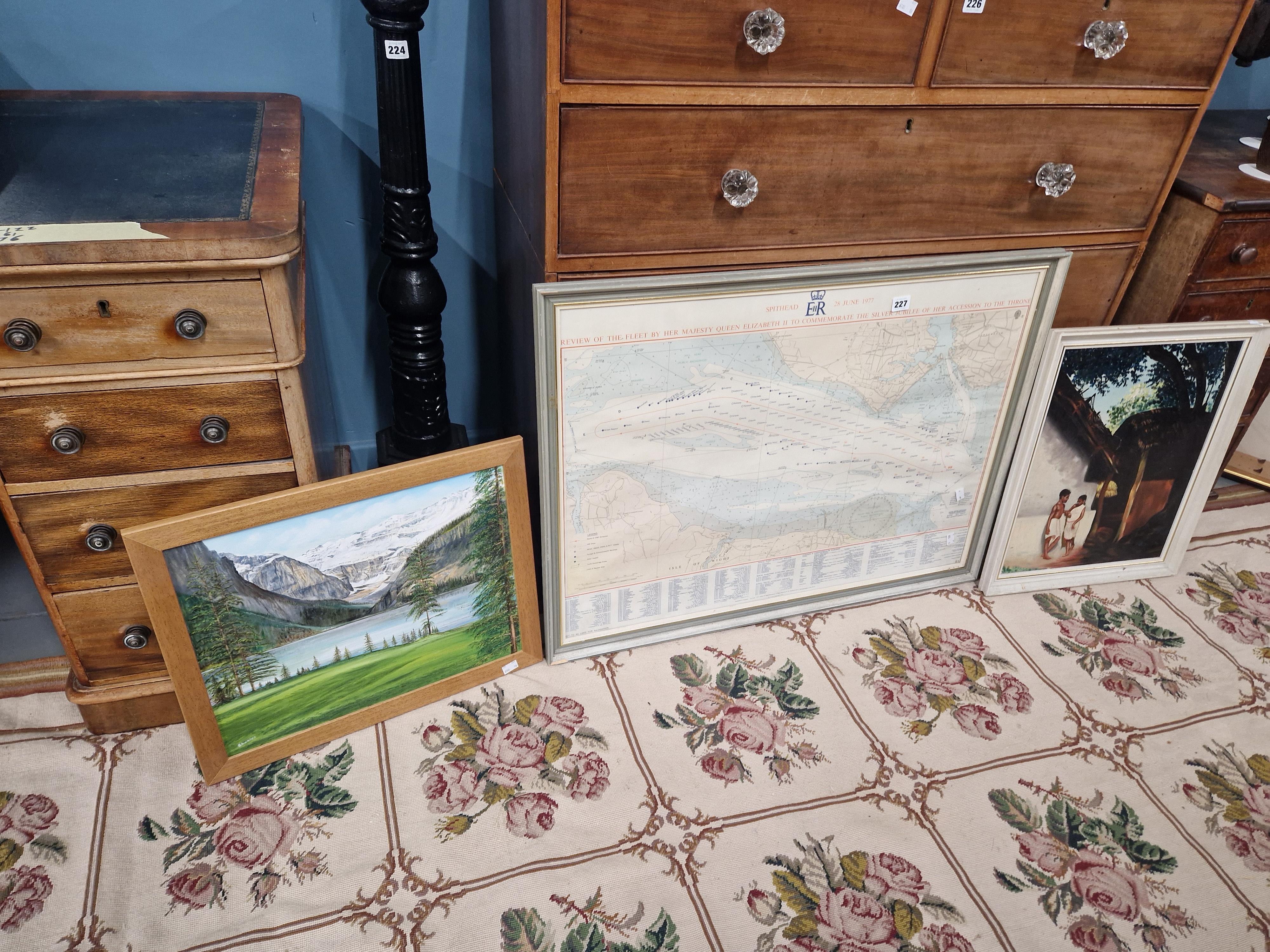 A commemorative map, and two oil paintings