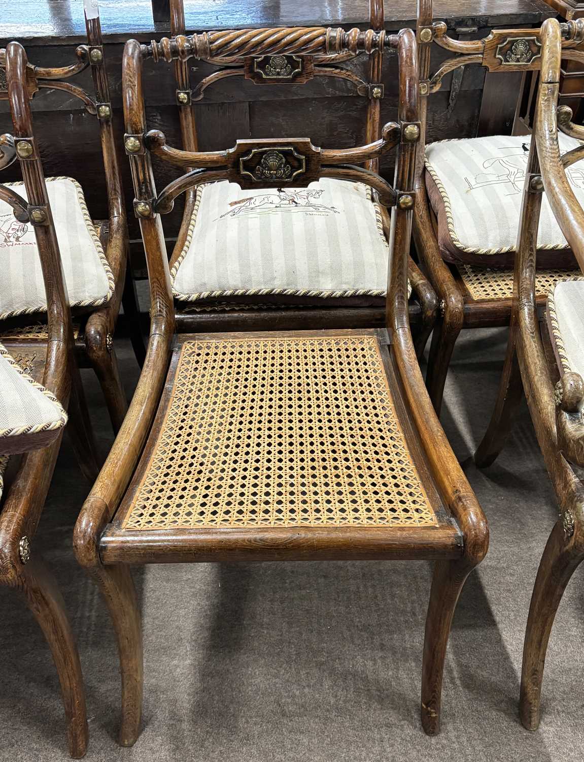 A set of six Regency style dining chairs with simulated rosewood frames ...