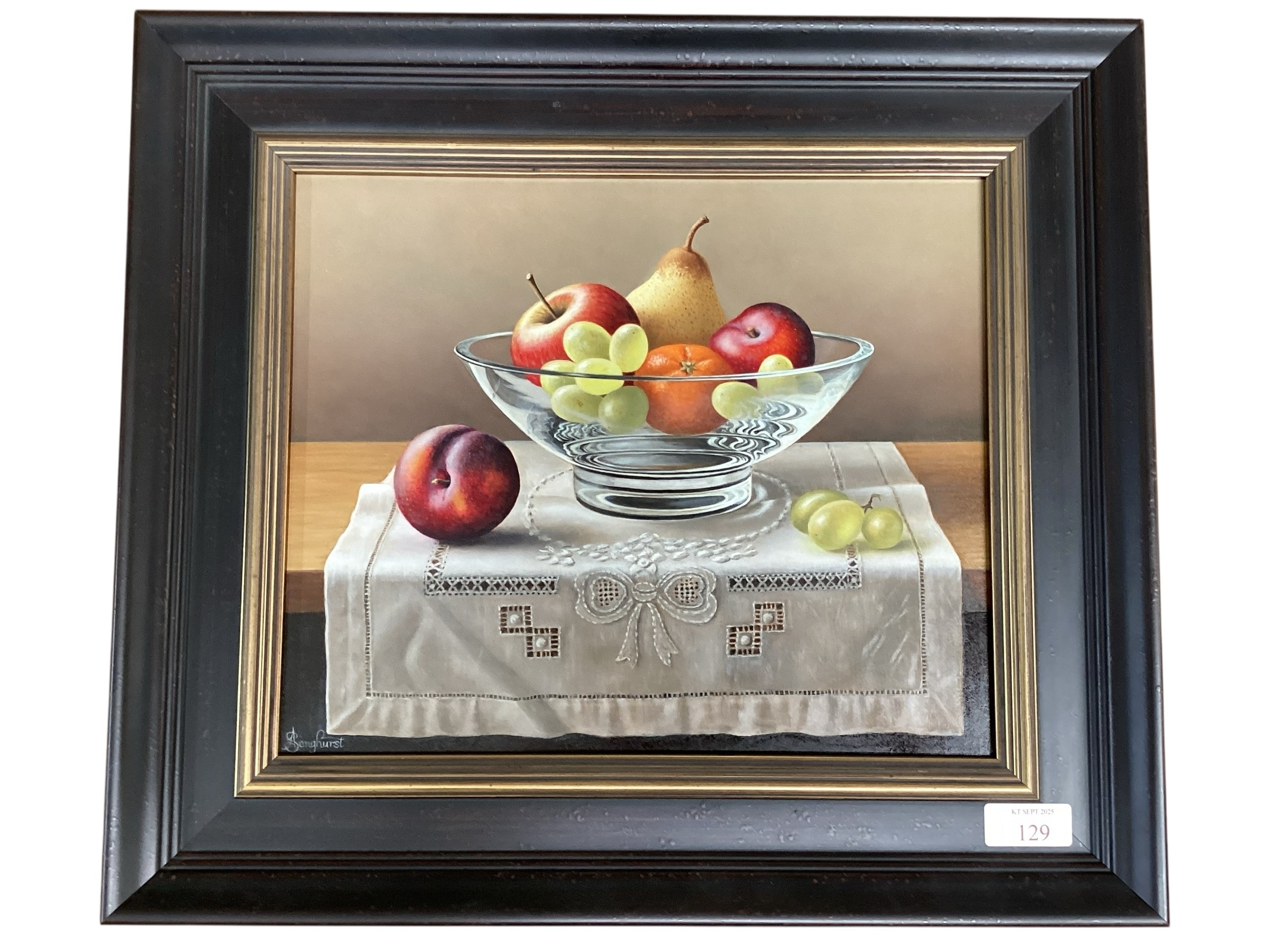 Anne Songhurst(b.1946) Still life Glass bowl with fruit, oil on panel ...