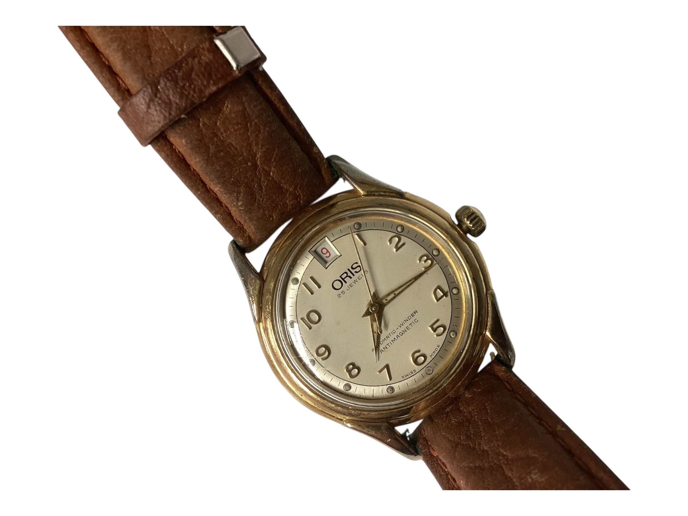 Vintage Oris gentleman's automatic wrist watch, yellow metal 34 mm case ...