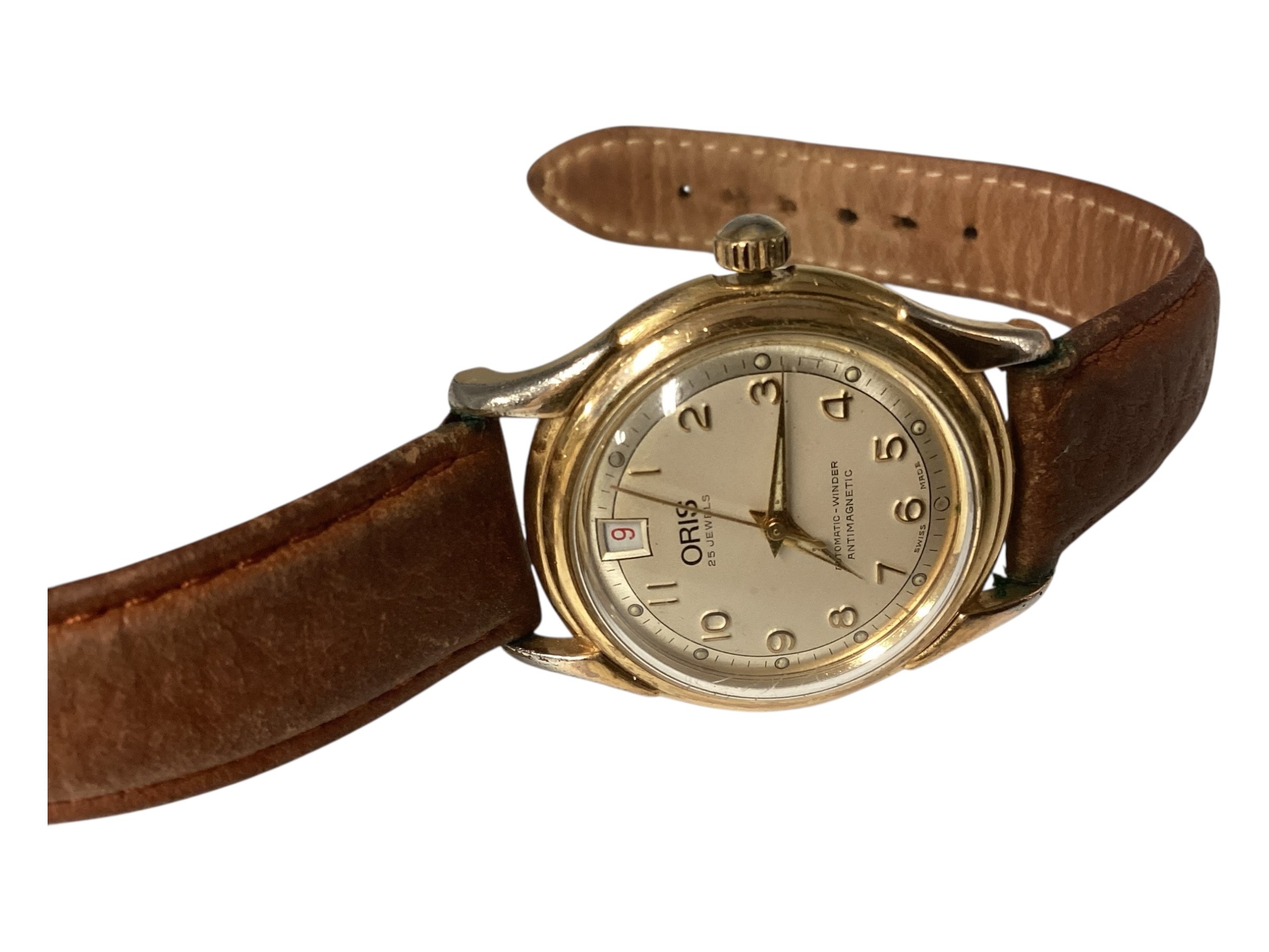 Vintage Oris gentleman's automatic wrist watch, yellow metal 34 mm case ...