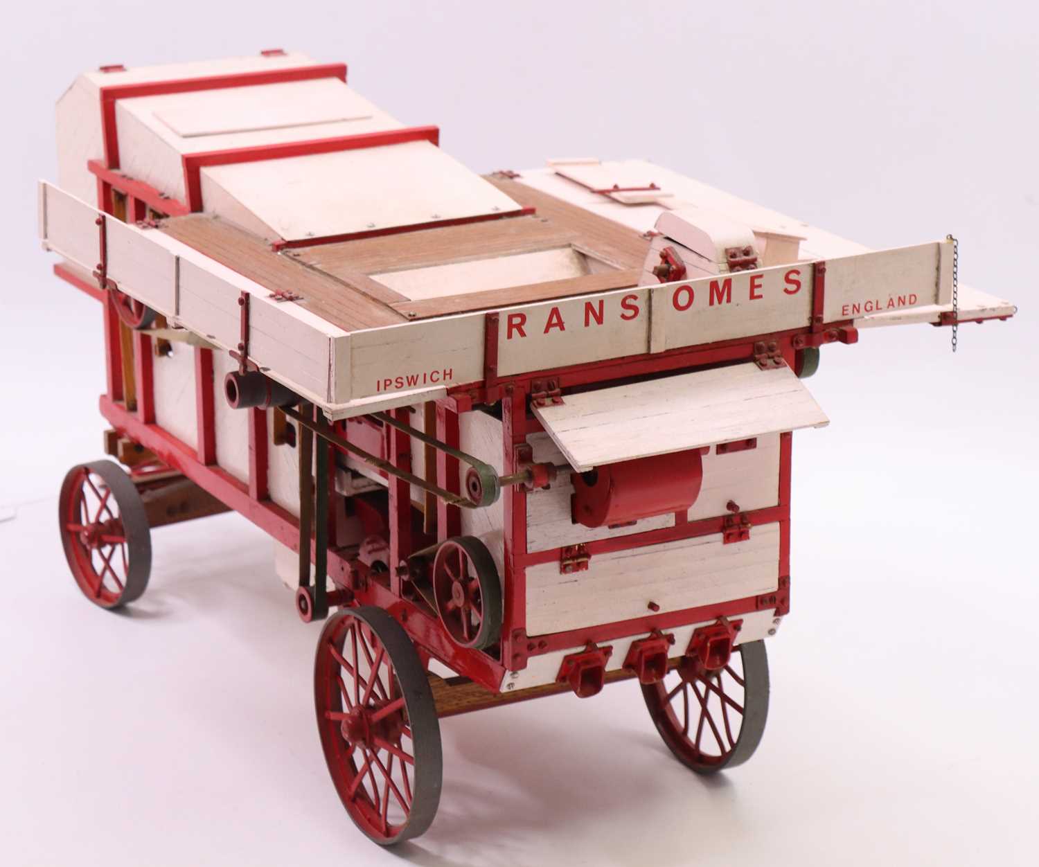 1-inch scale belt-driven working threshing machine, in cream and red ...