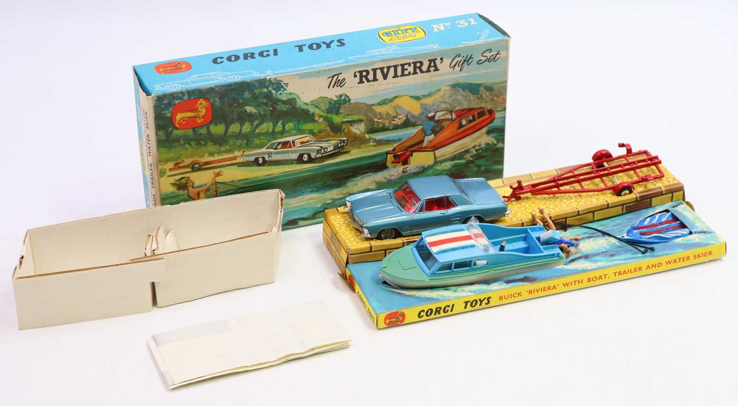 Corgi Toys gift set No. 31 Buick Riviera Boat set, to include a light ...